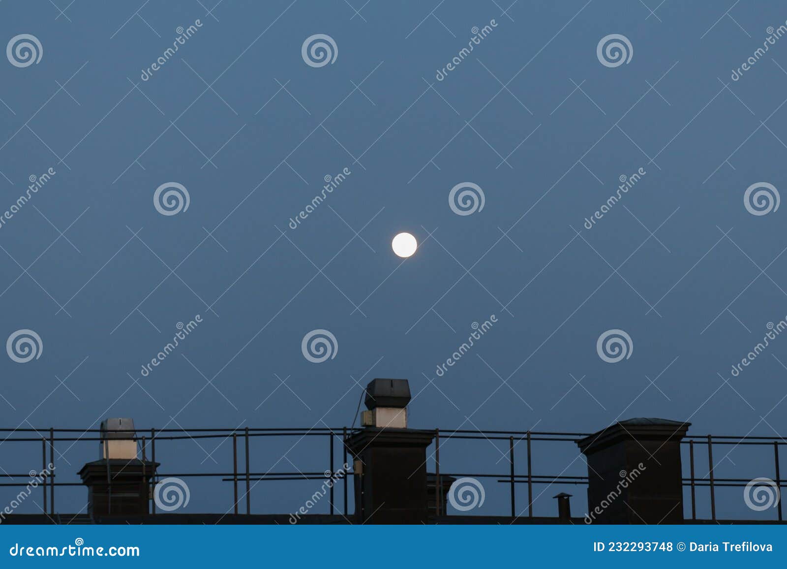 The Moon Above the Rooftop at Night Stock Photo - Image of rooftop ...