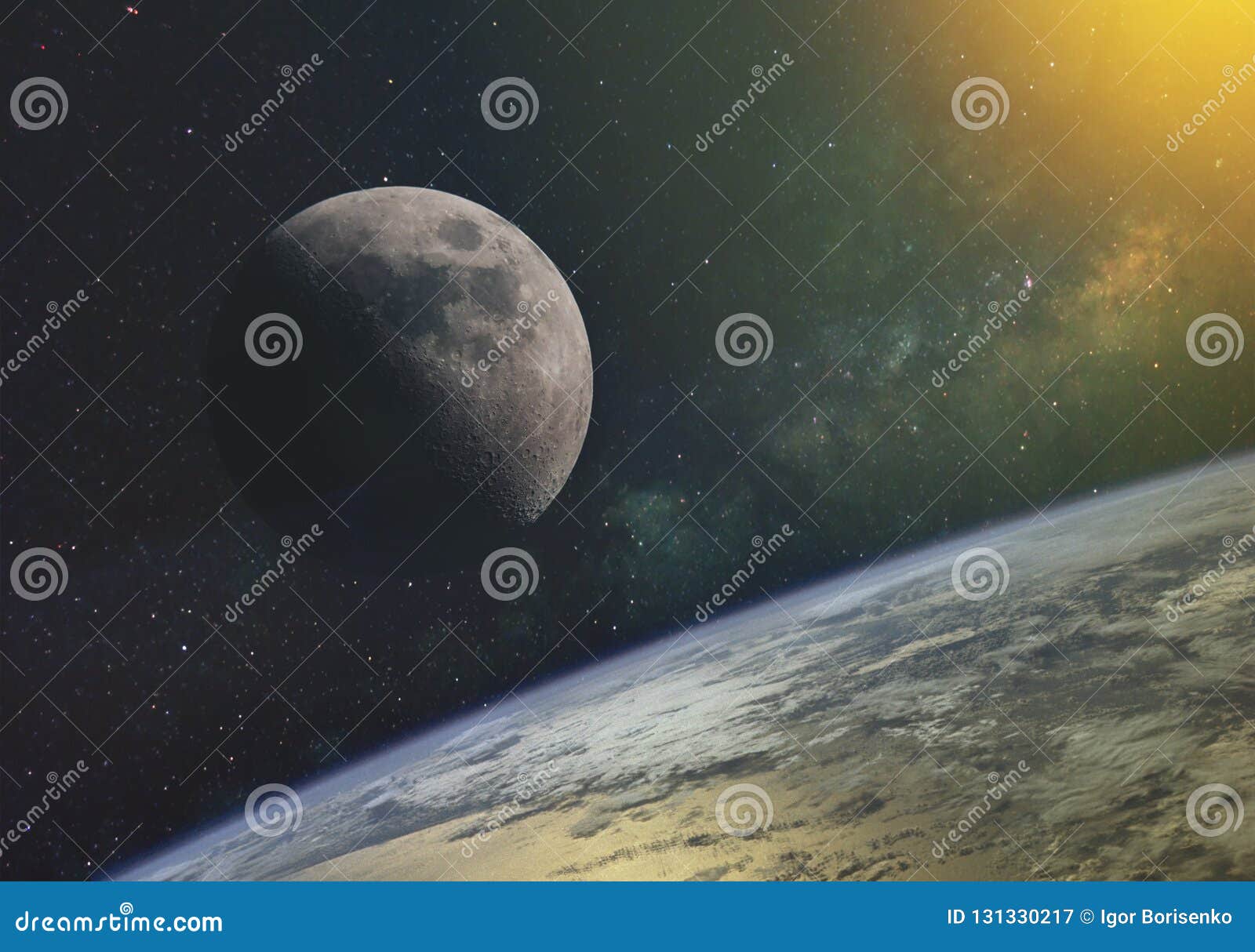 The Moon Against the Milky Way and the Rays of the Sun in the Infinite ...