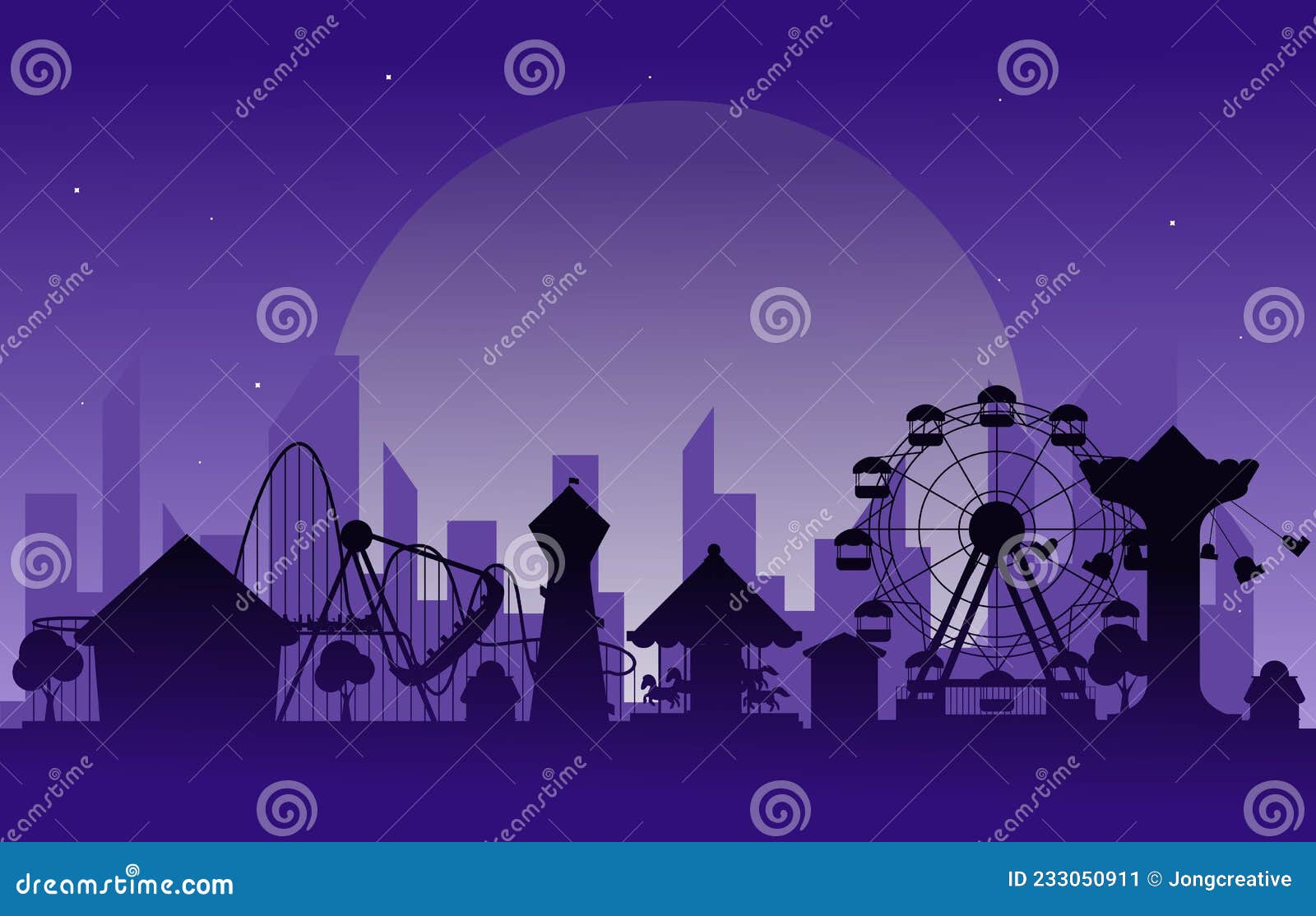 Moon Amusement Park Fun Fair Carnival Flat Vector Illustration Stock ...