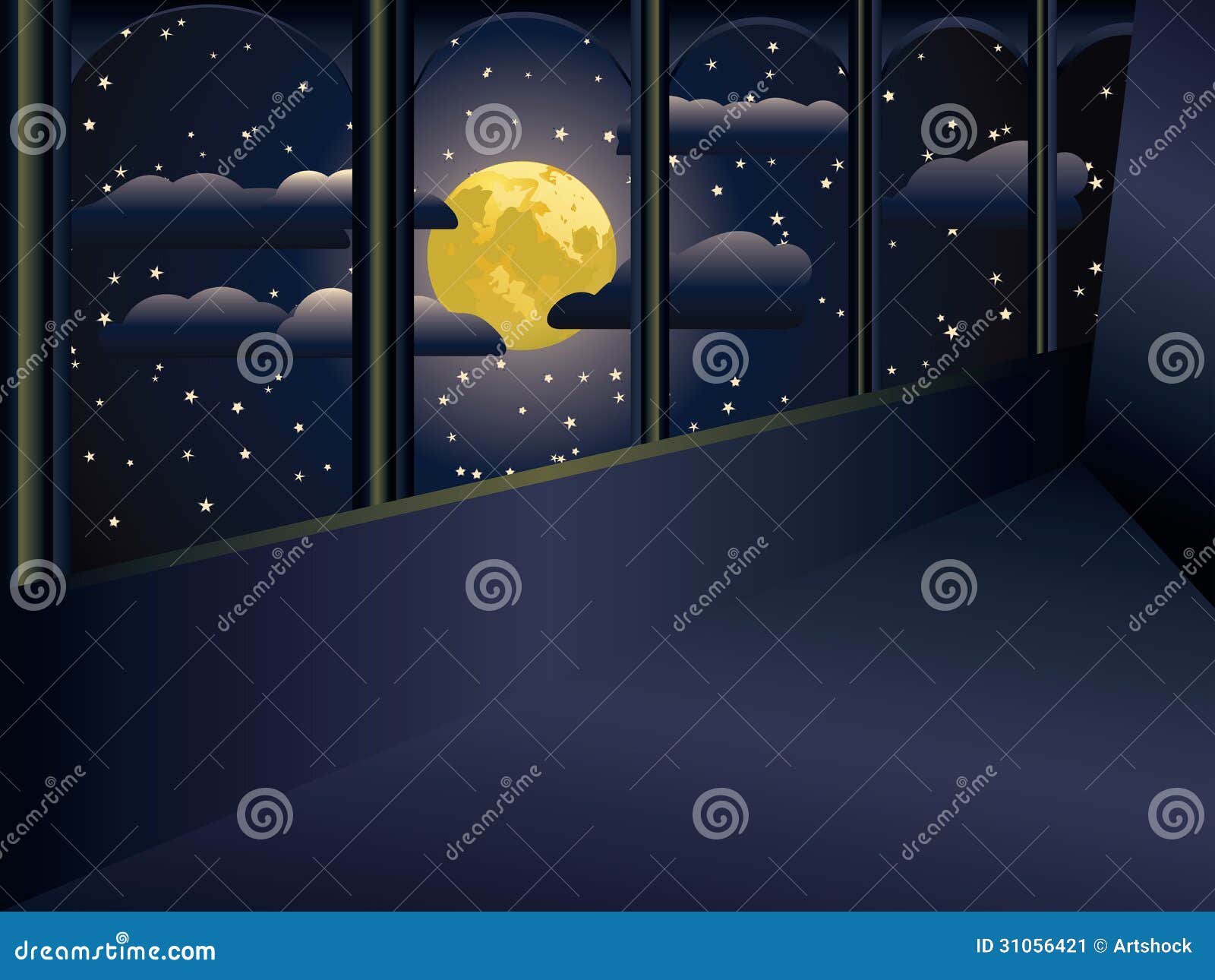 Moon and balcony stock vector. Illustration of moonlight - 31056421