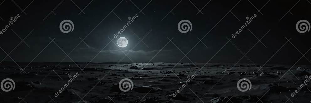 Moon on Black Empty Space Universe Void Panoramic Wide Angle Ai ...