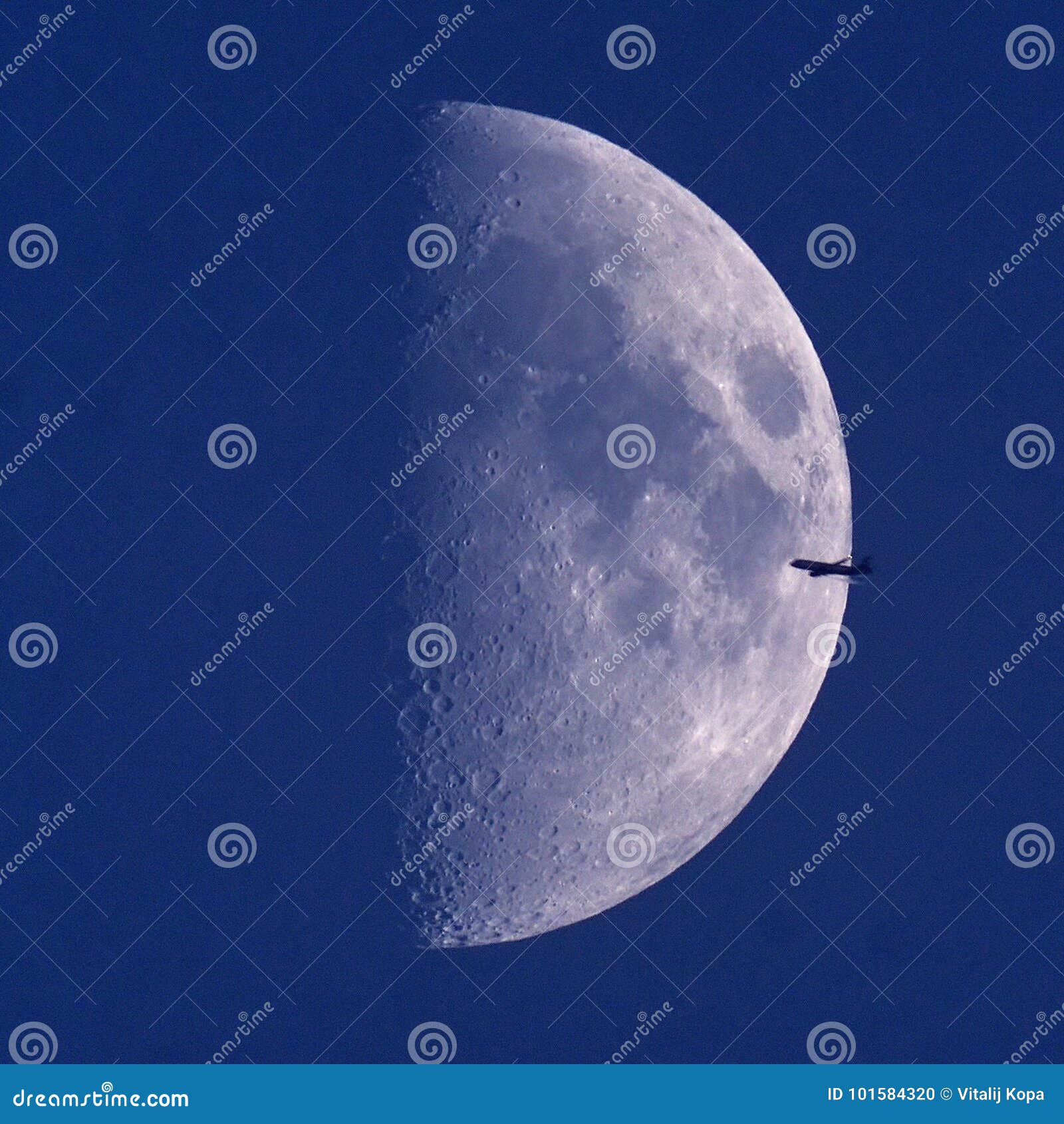 Moon Blue Sky and Airplane Transit Stock Photo - Image of blue, nature ...