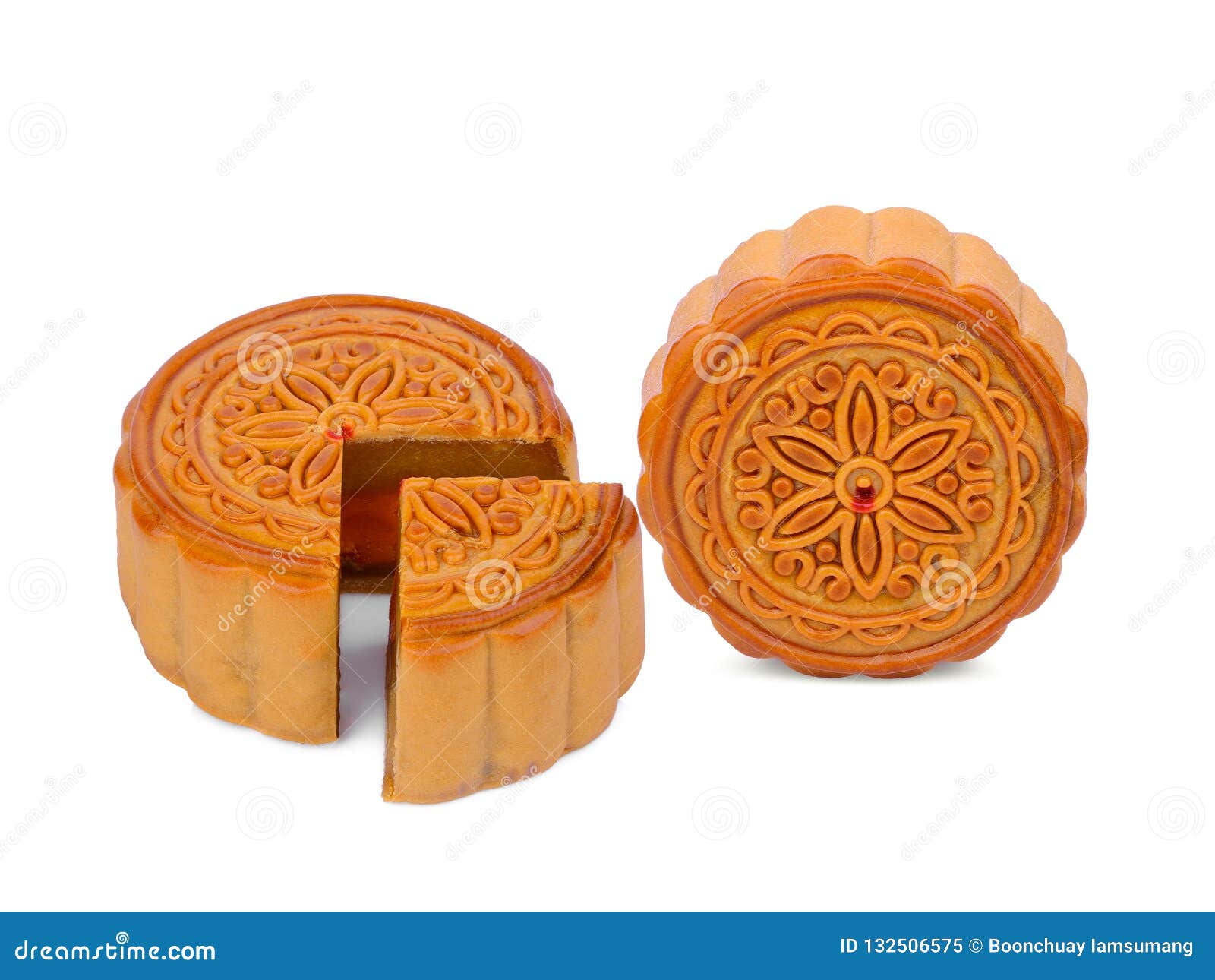 Moon Cake with Slice Isolated on White Stock Image - Image of cuisine ...