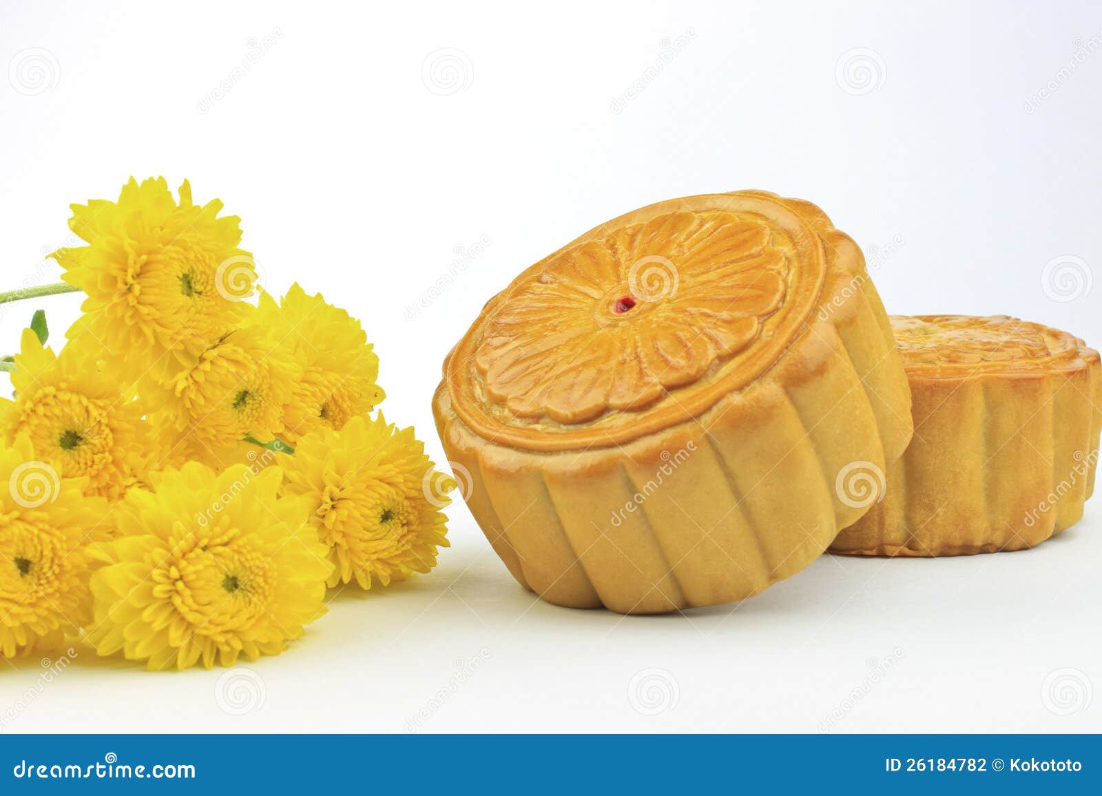 Moon Cakes are Decorated with Yellow Flower Stock Photo - Image of ...