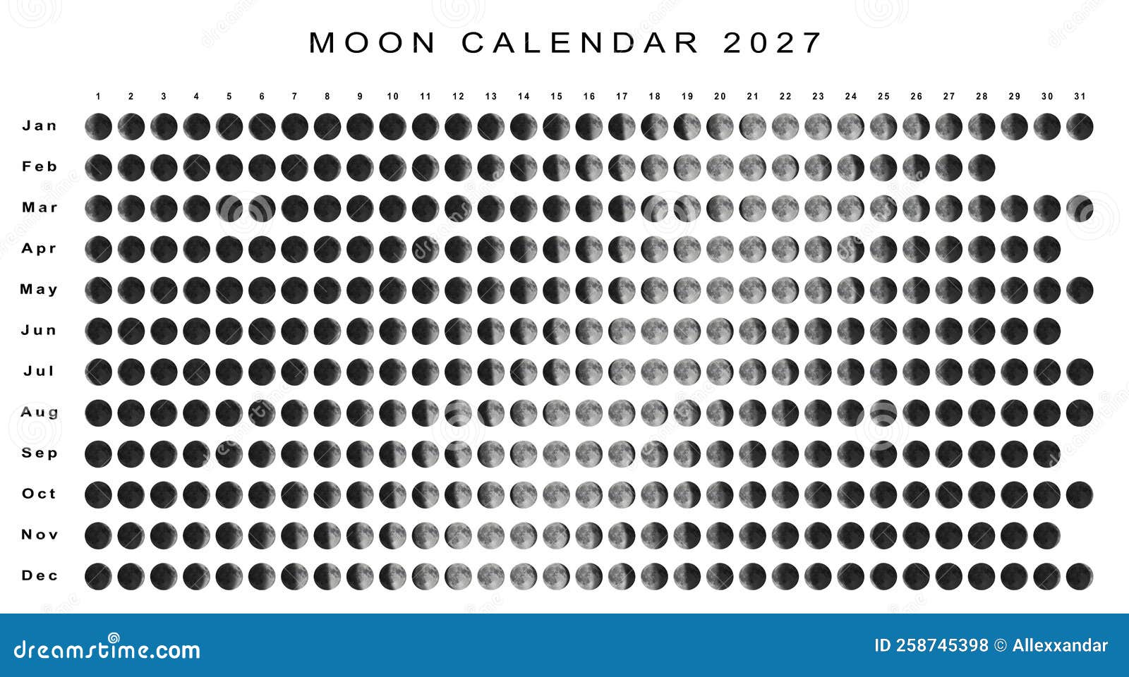 Moon Calendar 2027 Northern Hemisphere Stock Illustration ...
