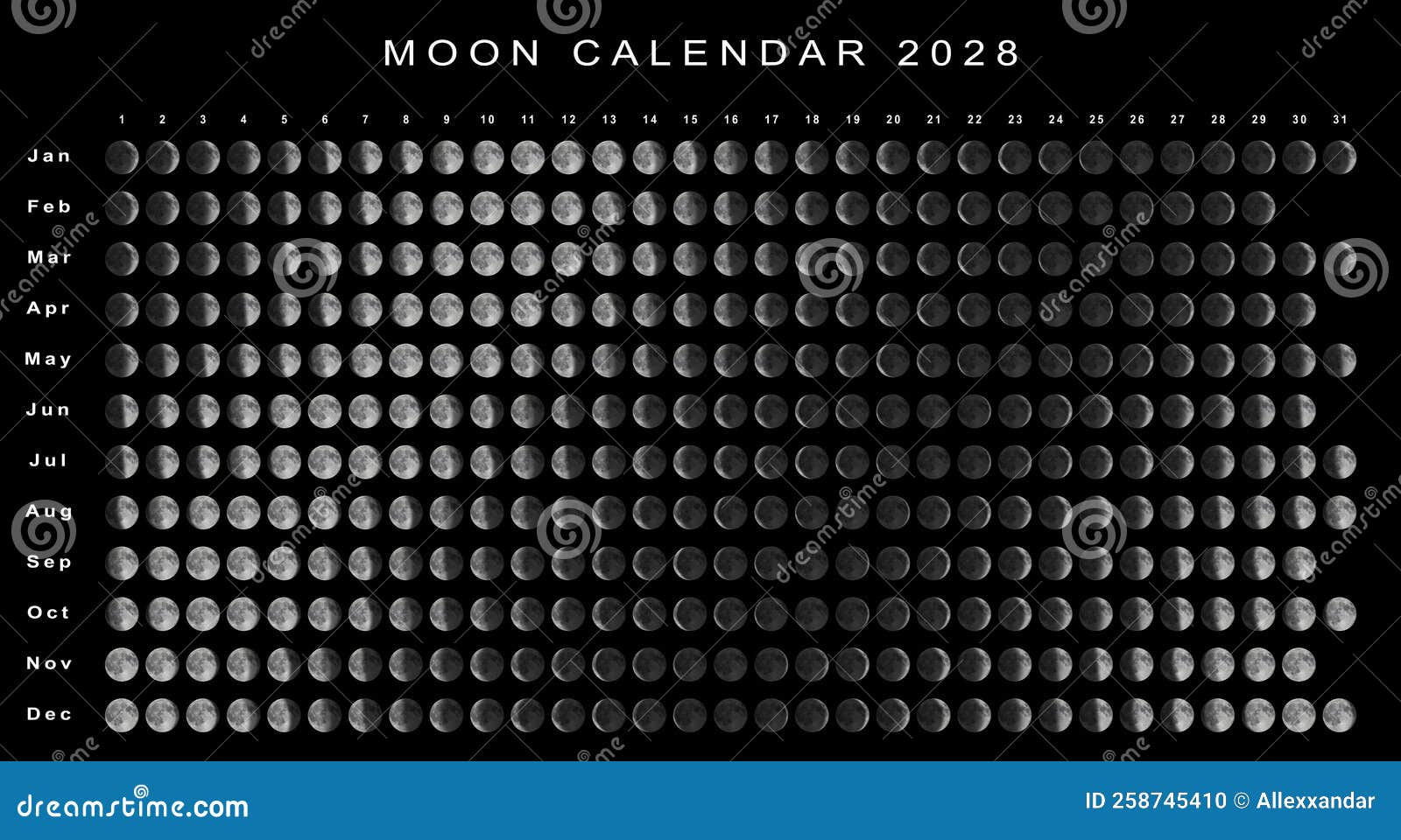 Moon Calendar 2028 Northern Hemisphere Stock Illustration ...