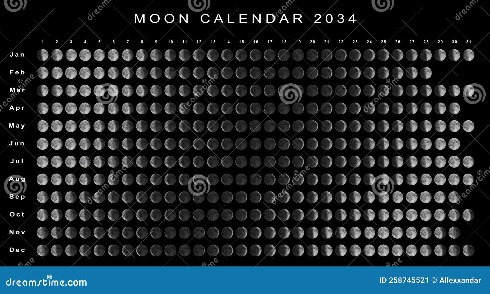Calendar 2034 - 12 Months Yearly Vector Calendar In Year 2034 ...