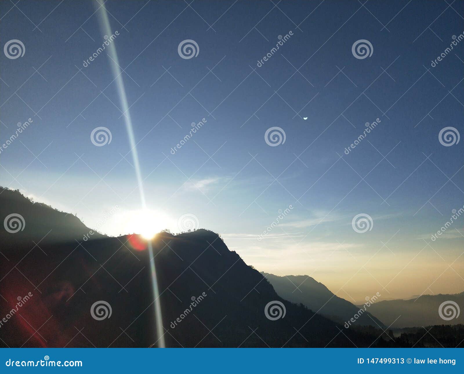 The Moon Can Be Seen Still when the Sun Rises Stock Image - Image of ...