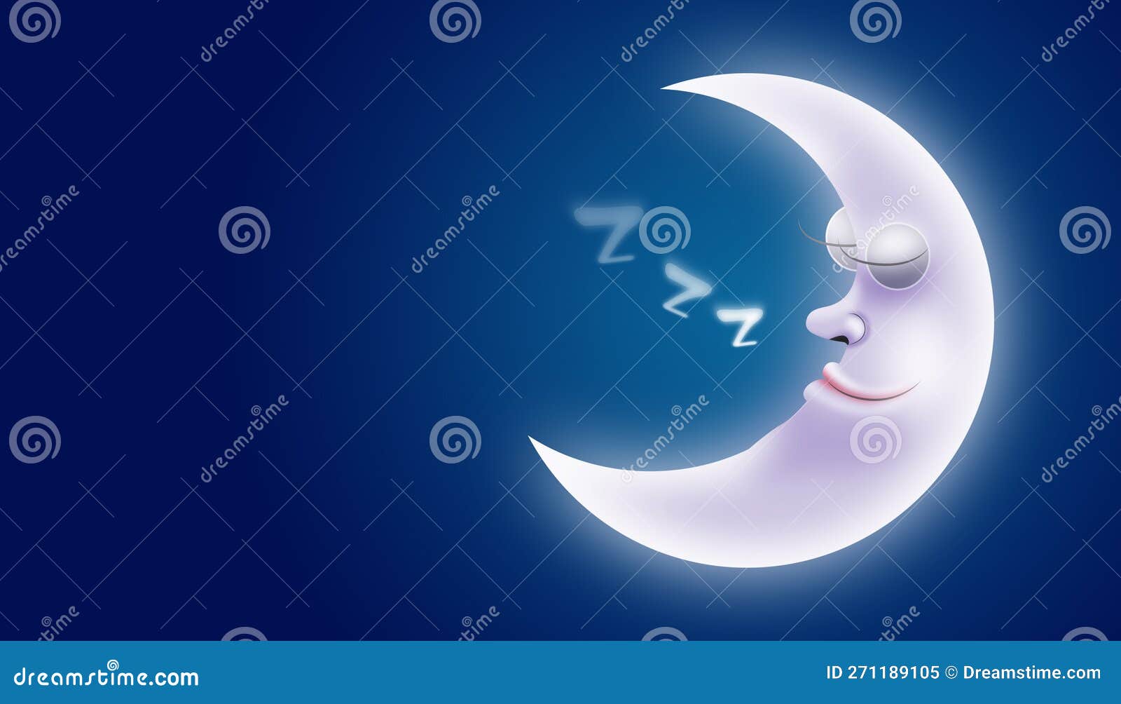Moon Cartoon Sleeping ZZZ on a Blue Background Stock Illustration ...