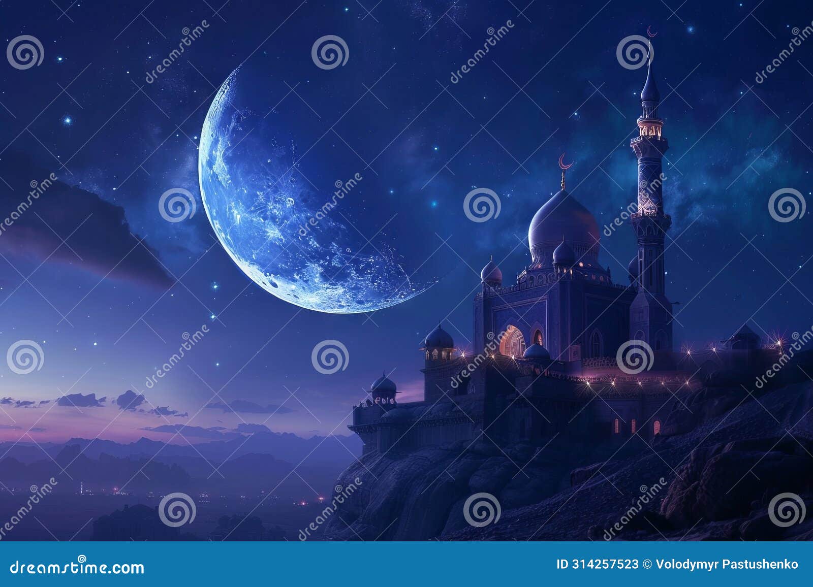 A Moon and Castle in the Night Sky Stock Image - Image of outdoor, view ...