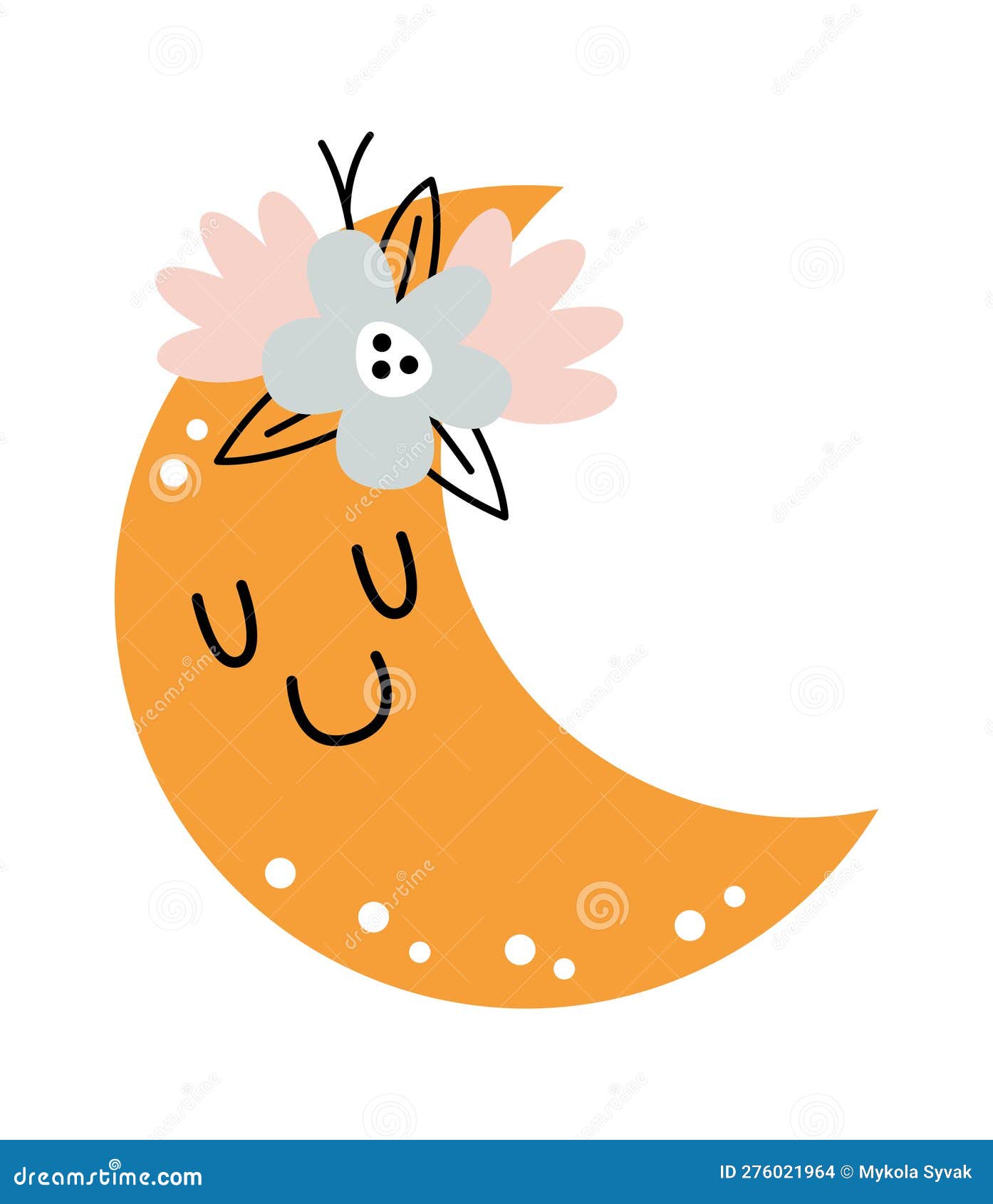 Moon Character with Flowers Stock Illustration - Illustration of cute ...