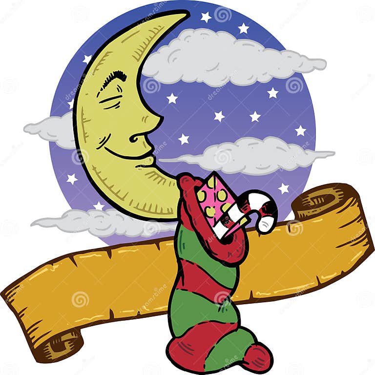 Moon at Christmas with a Stocking Stock Vector - Illustration of ...