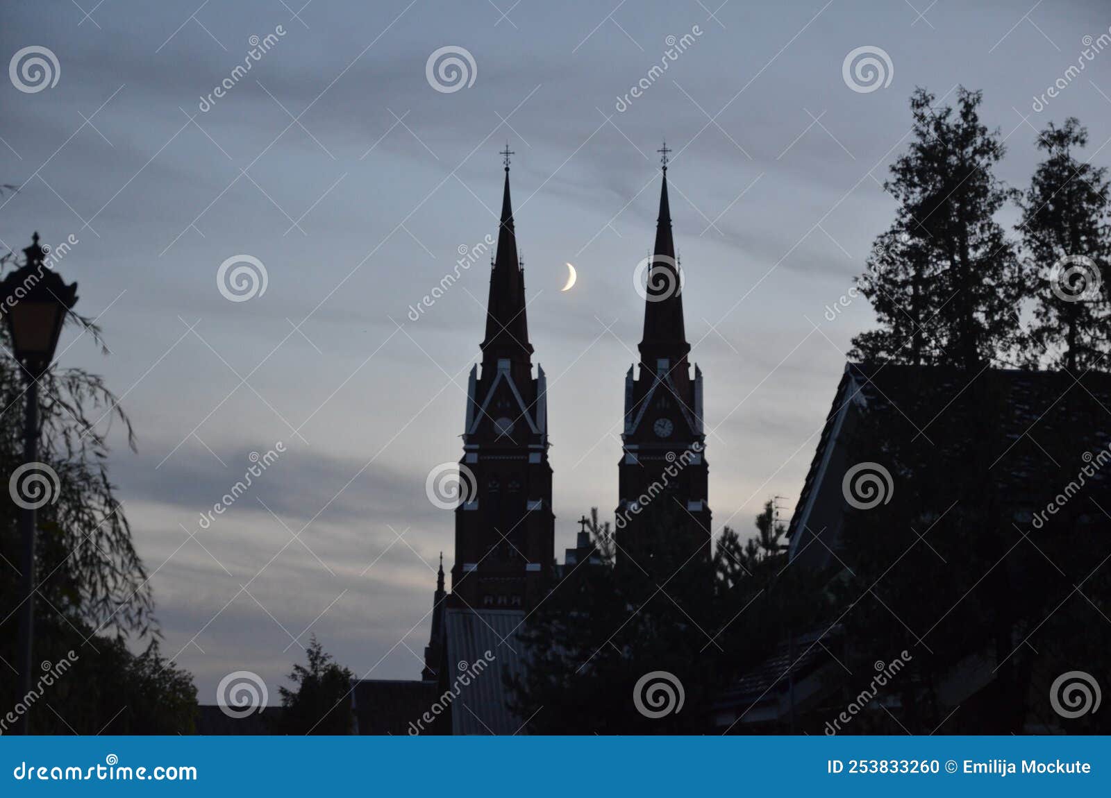 Moon church dark stock photo. Image of cloud, moon, steeple - 253833260