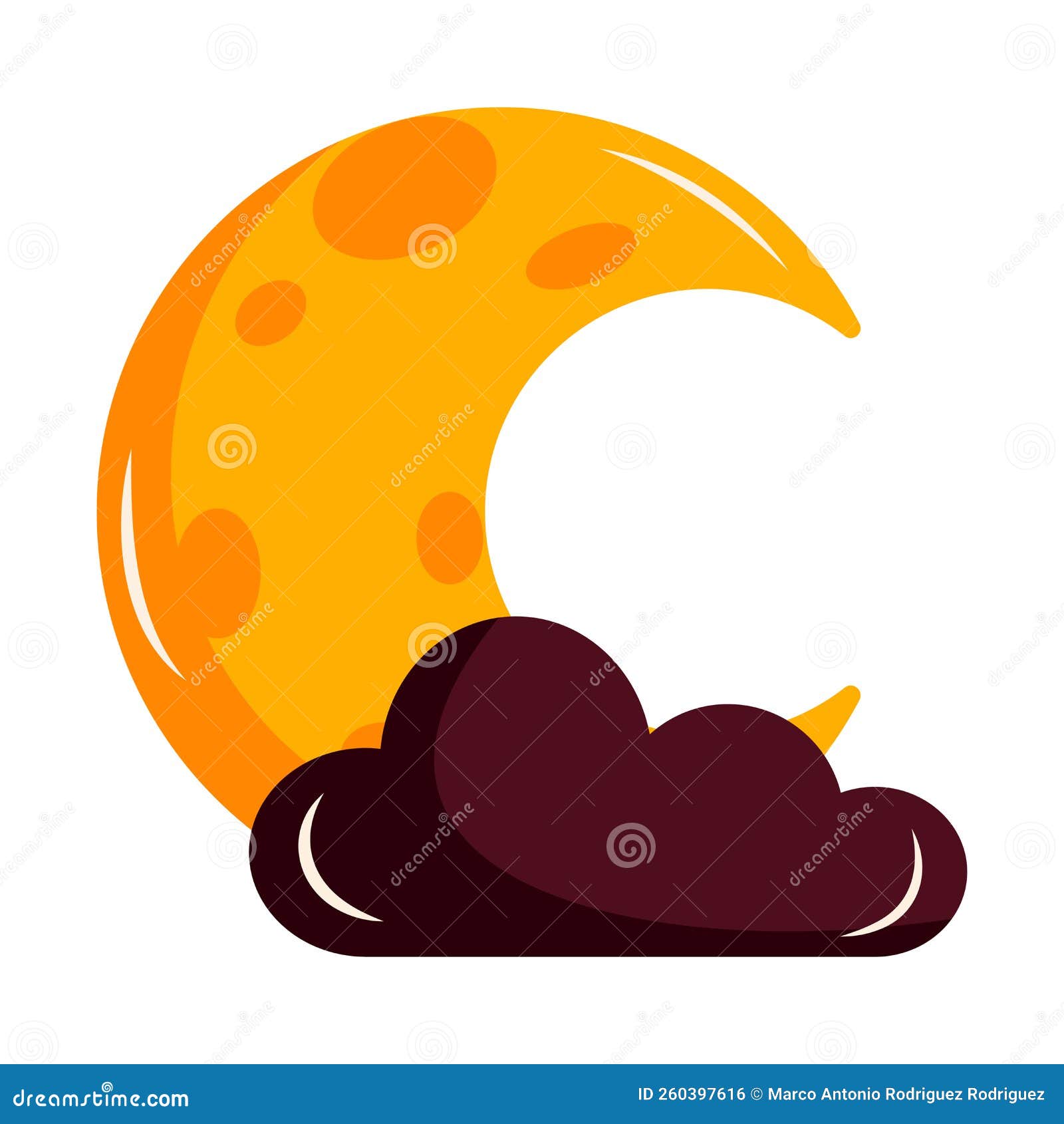 Isolated Scary Moon with a Cloud Vector Stock Illustration ...