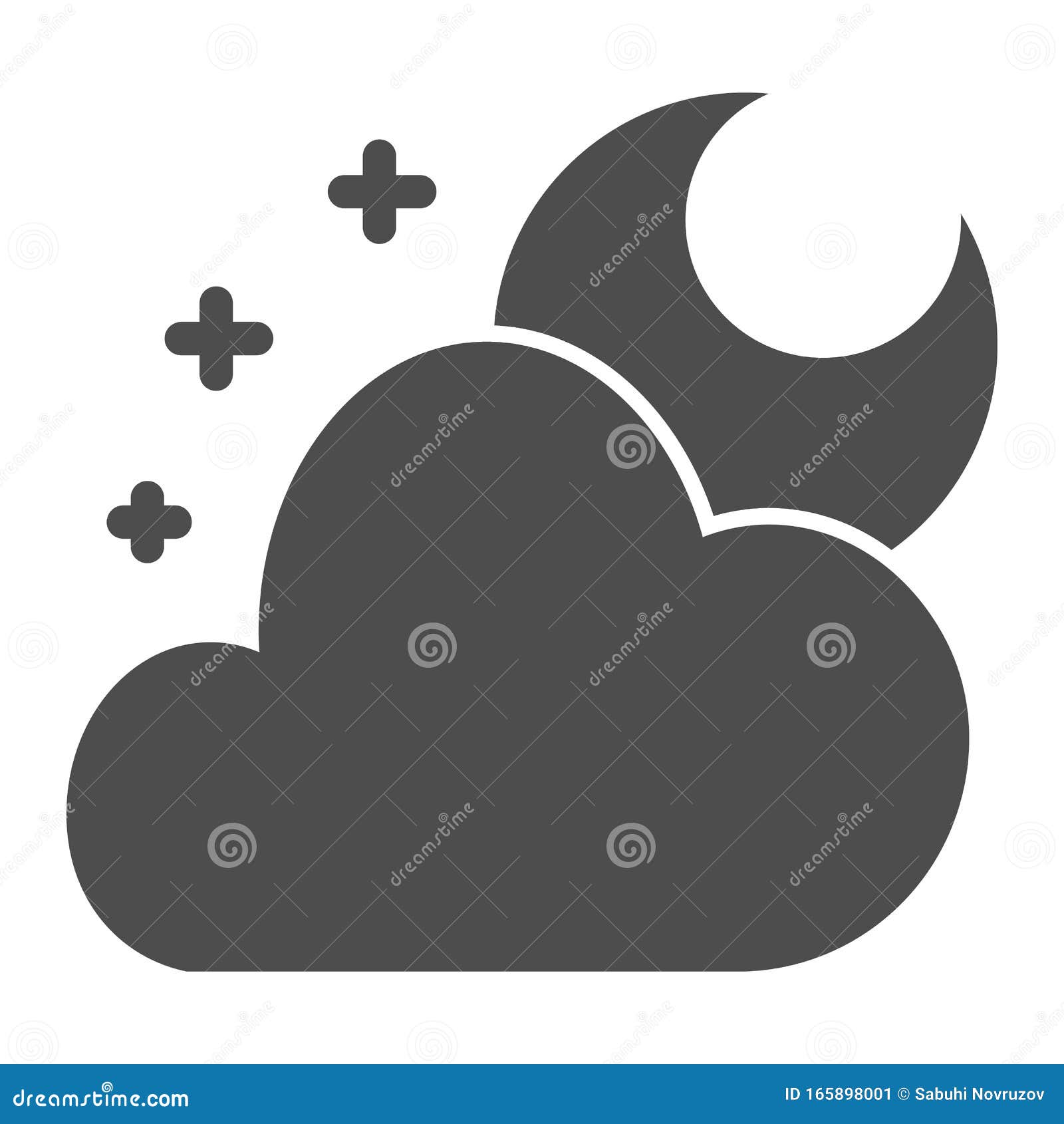 Moon and Cloud Solid Icon. Night Sky with Stars Vector Illustration ...