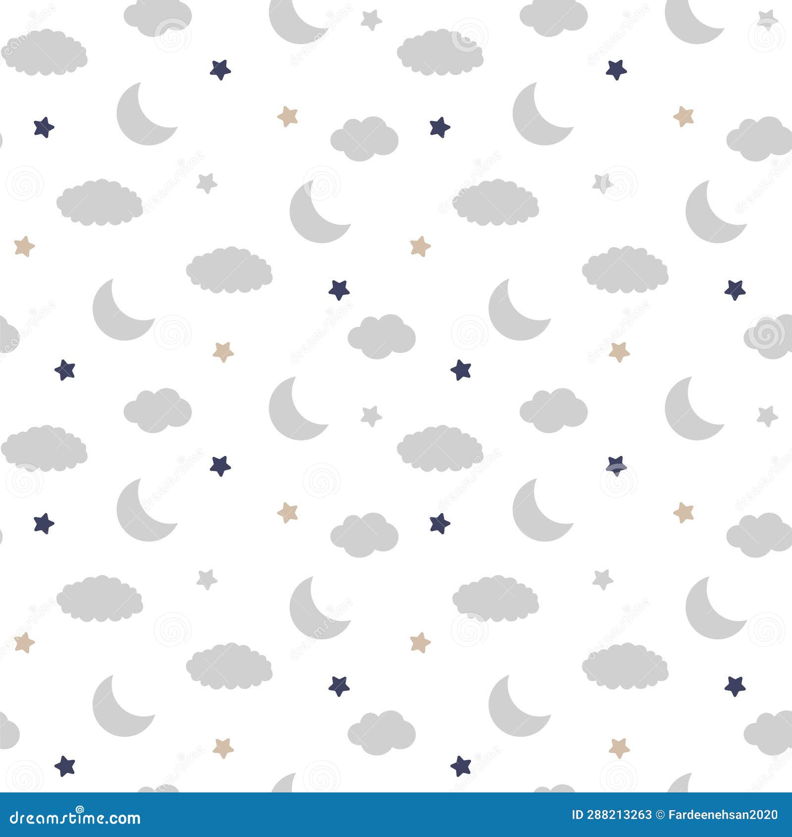 Moon Cloud and Star Seamless Pattern Stock Illustration - Illustration ...