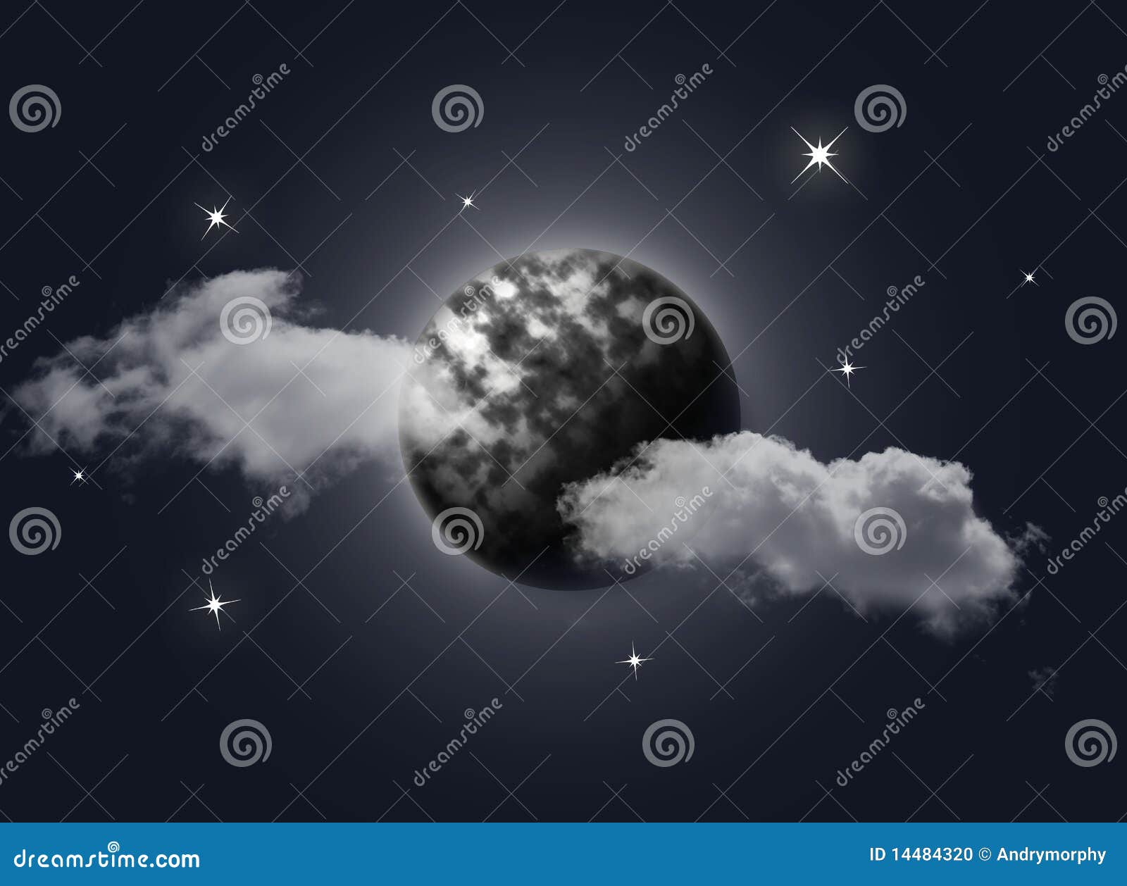Moon between clouds stock illustration. Illustration of astronomical ...