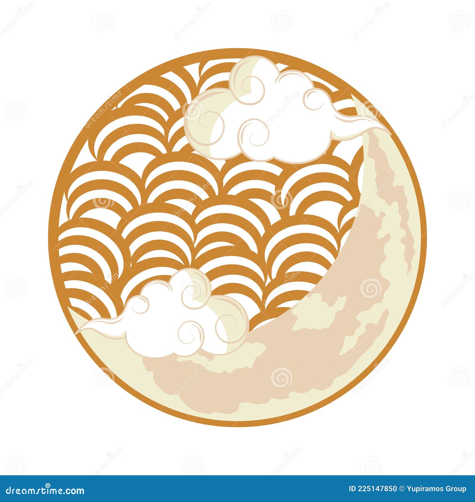 Moon with clouds chinese stock vector. Illustration of greeting - 225147850