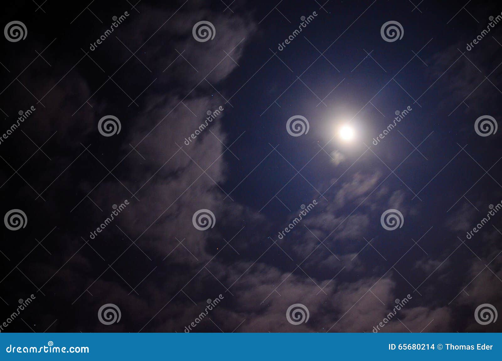 Moon and Clouds with Stars on Sky Stock Photo - Image of midnight ...