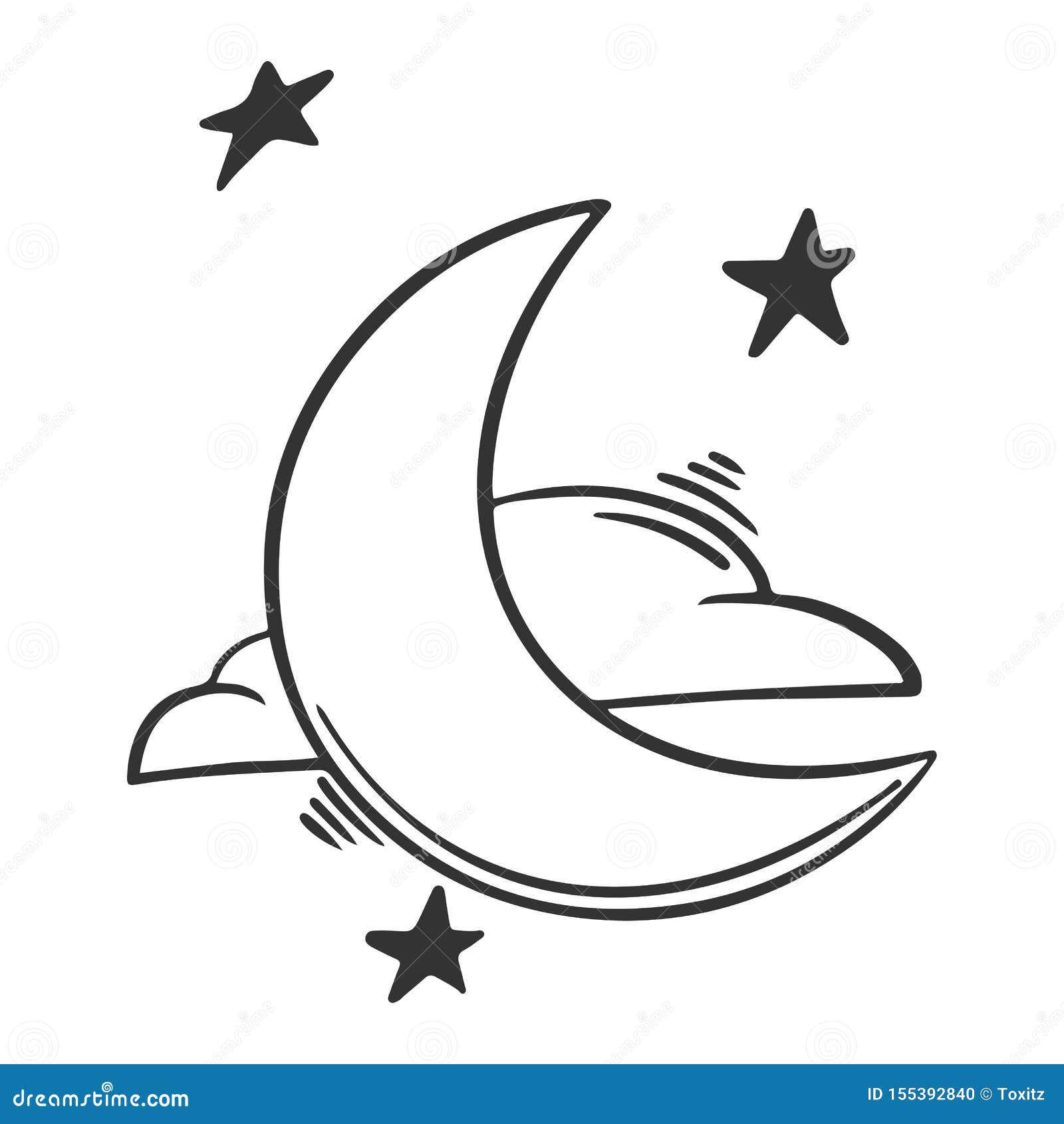Moon with Clouds and Stars. Vector Concept in Doodle and Sketch Style ...
