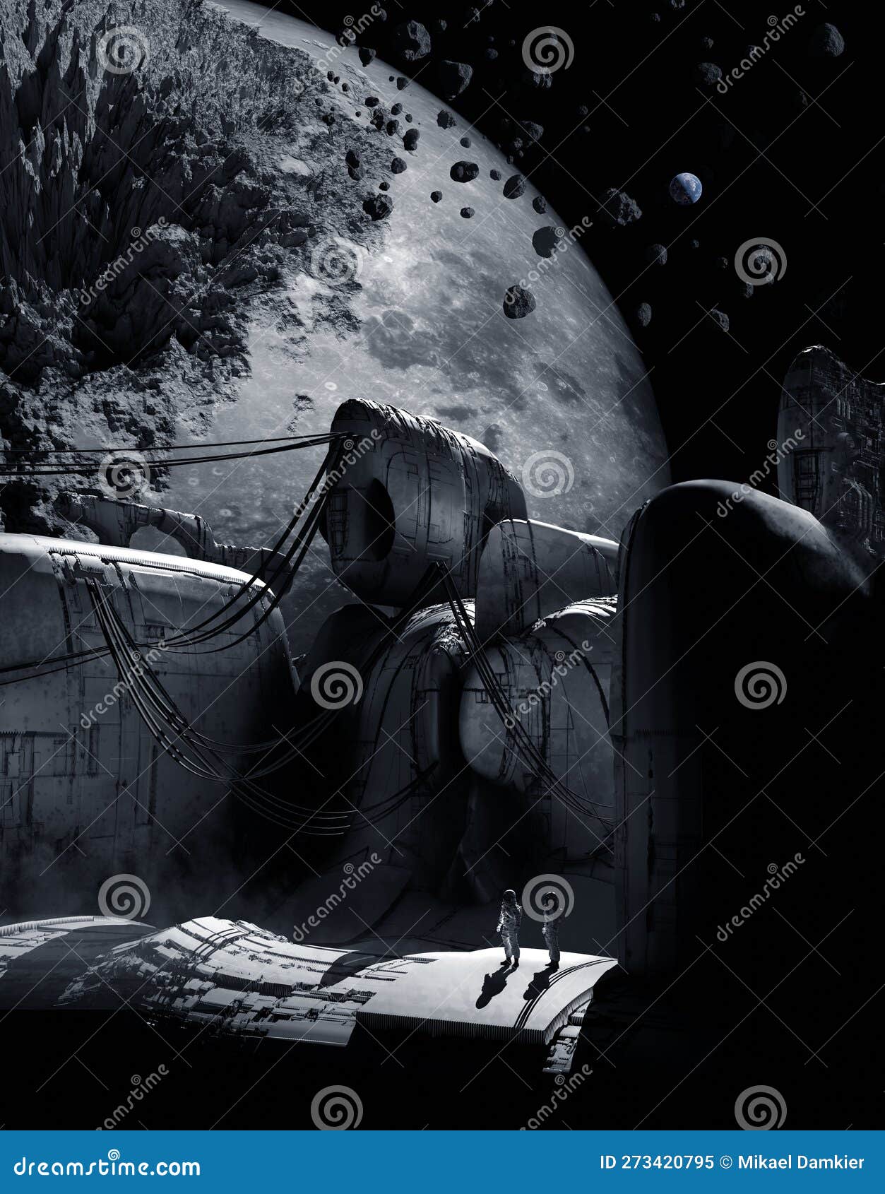 Moon Collapse, Surface Shrink and Crack and Spacestation Foreground ...