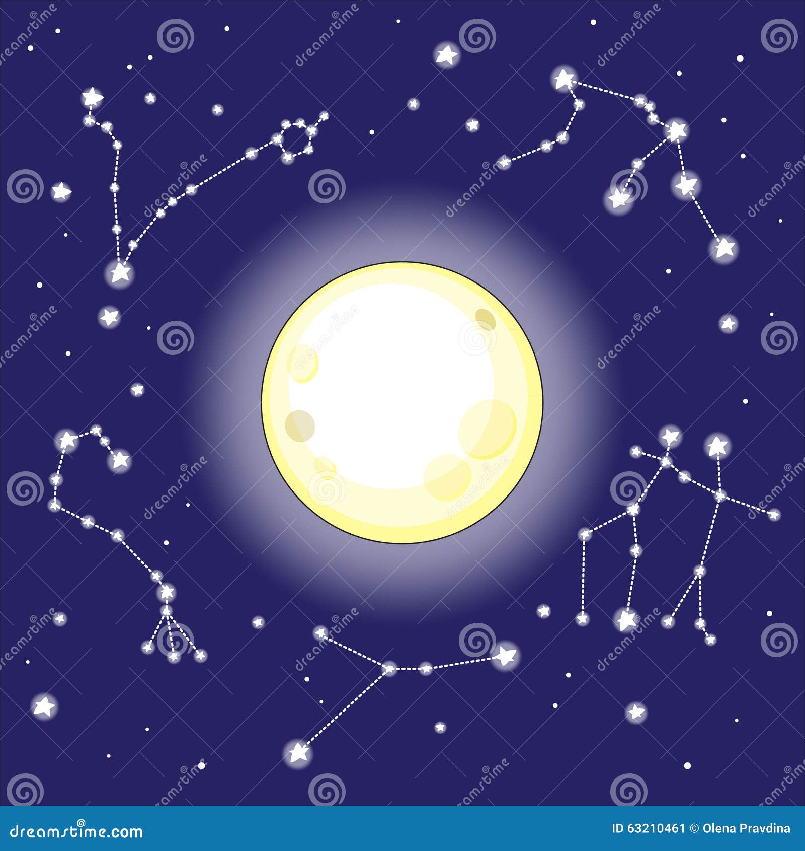 Moon and Constellations in the Night Sky. Stock Vector - Illustration ...