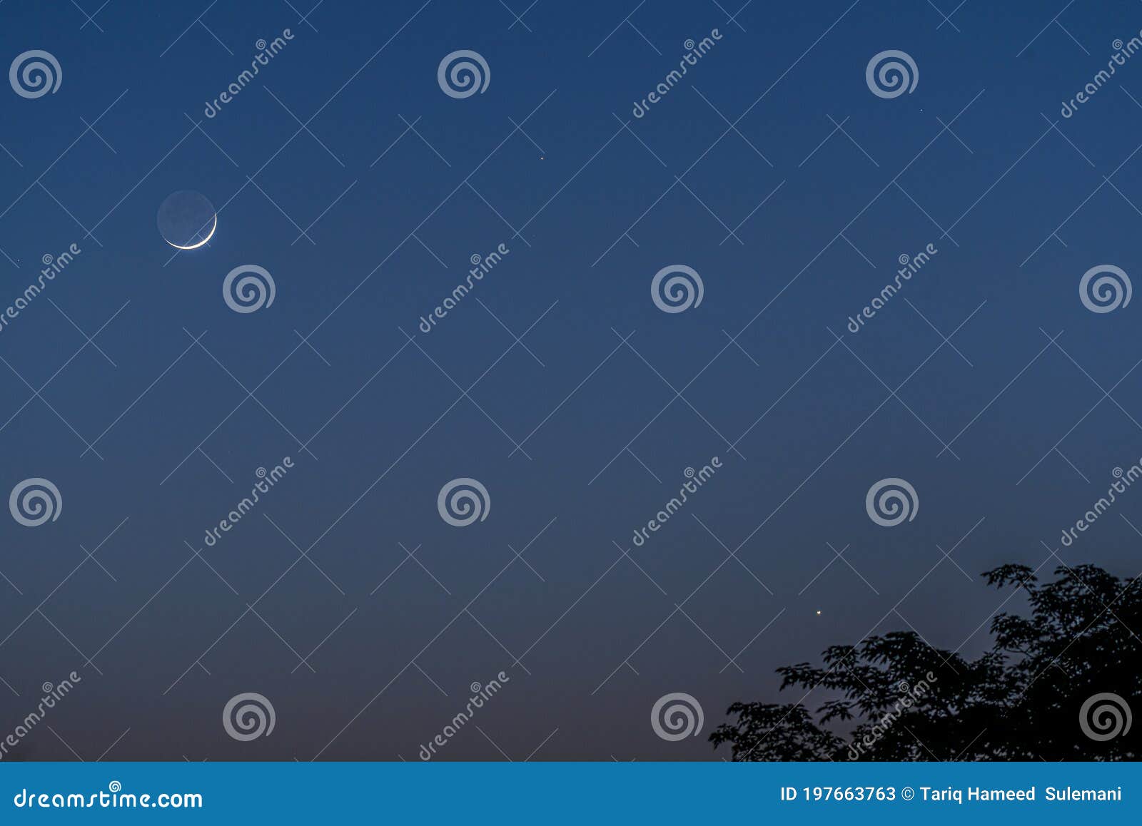 Moon Crescent in Dark Sky at Night Stock Image - Image of back ...