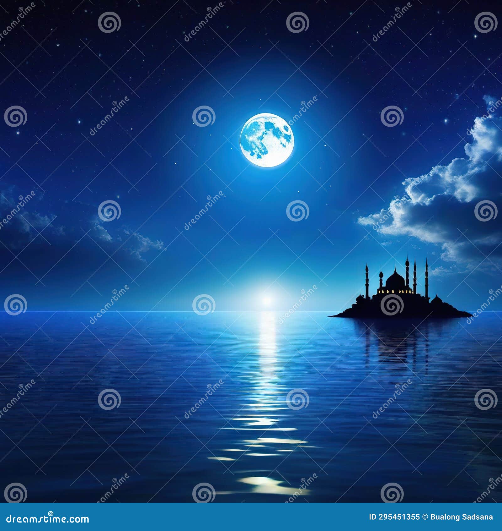 The Moon and Crescent are Featured in the Sky with Stock Illustration ...