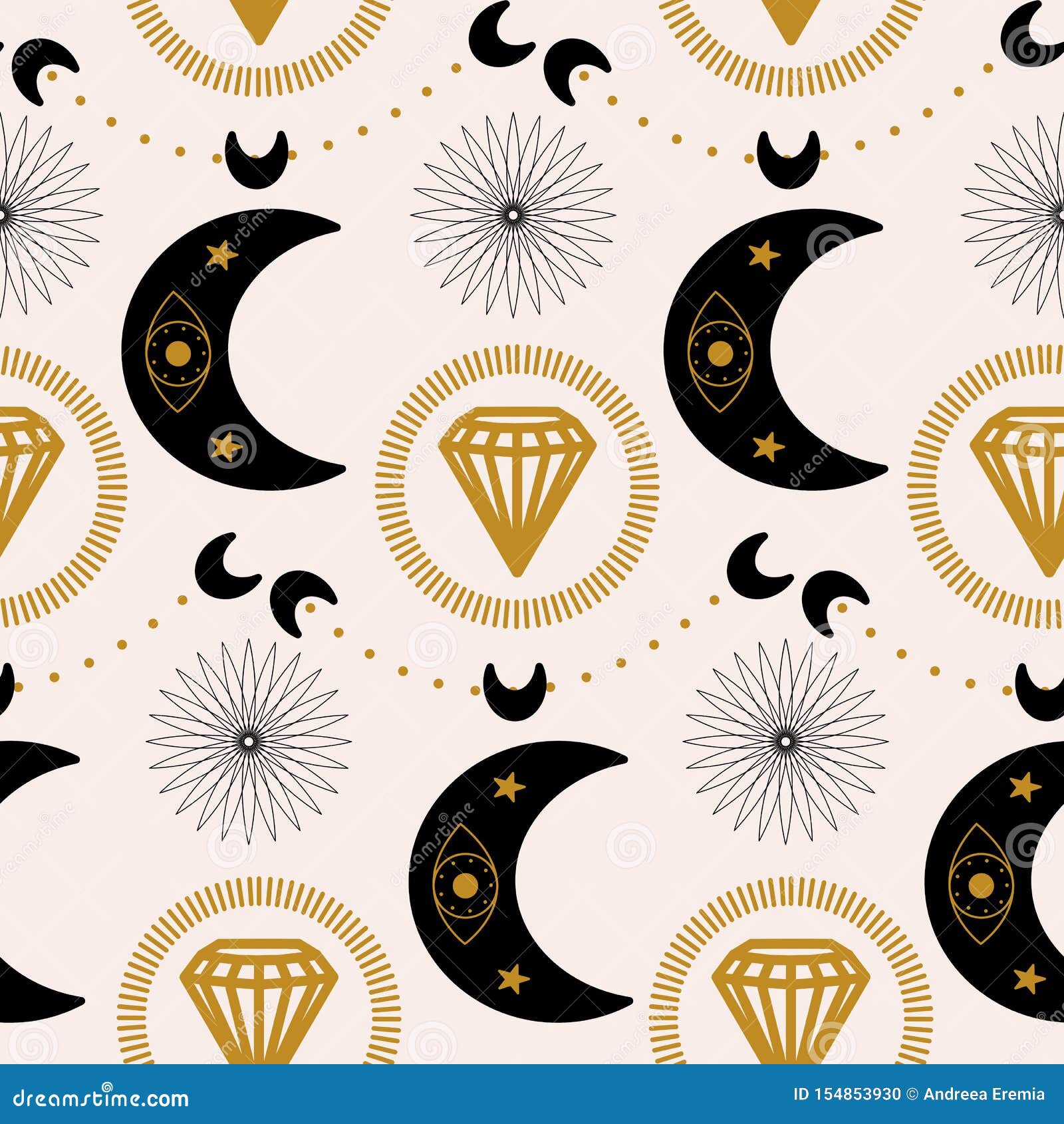 Moon and Diamonds in a Geometric Pattern Design Stock Vector ...