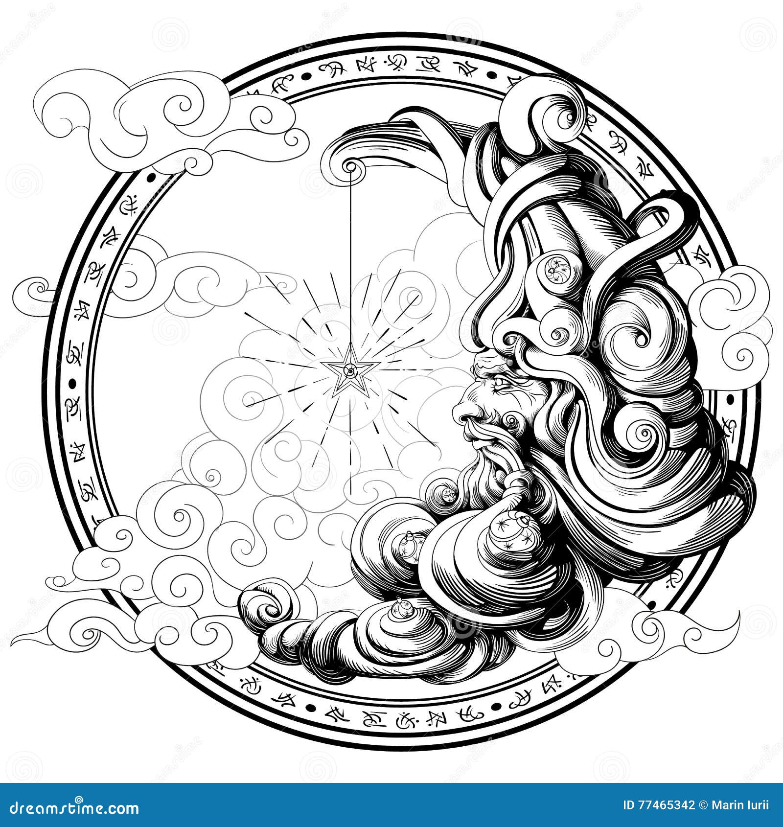 The Moon is Drawn in the Form of an Old Man , Gold Stock Vector ...