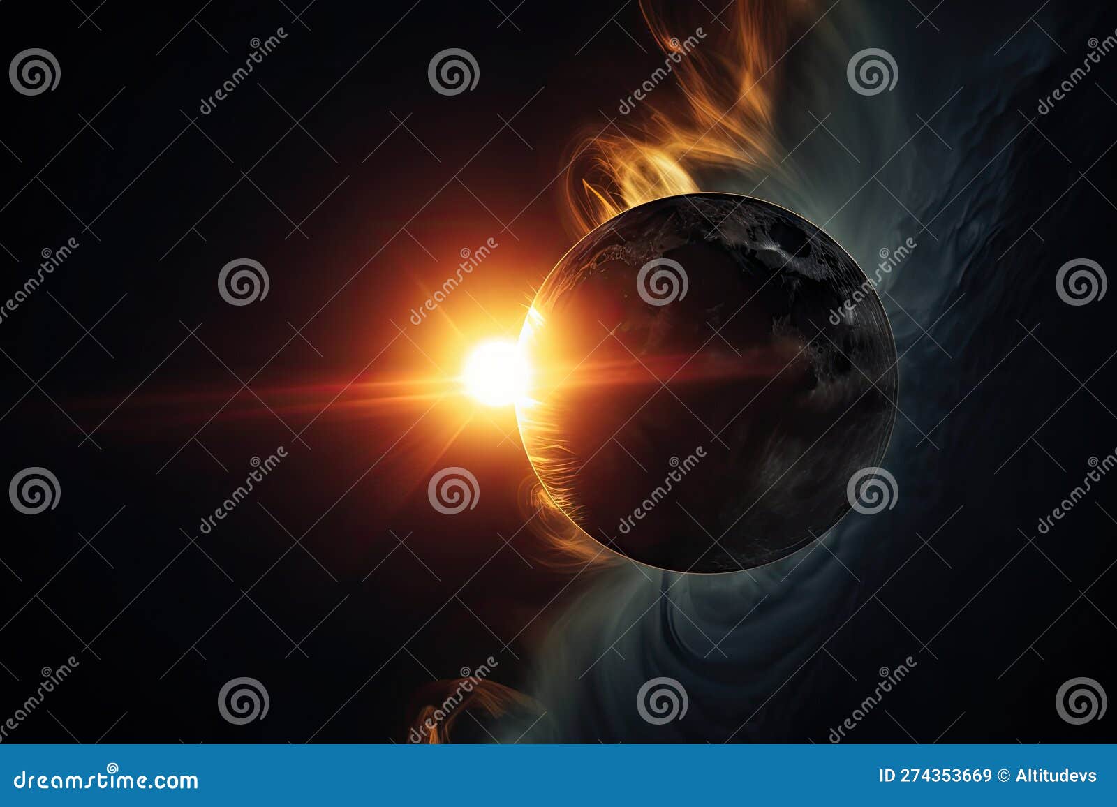 Moon Eclipsing the Sun, with Solar Flares and Corona Visible Stock ...