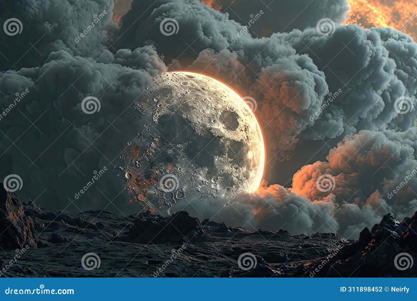 The Moon the Moon Explodes, Surreal Landscape Stock Photo - Image of ...