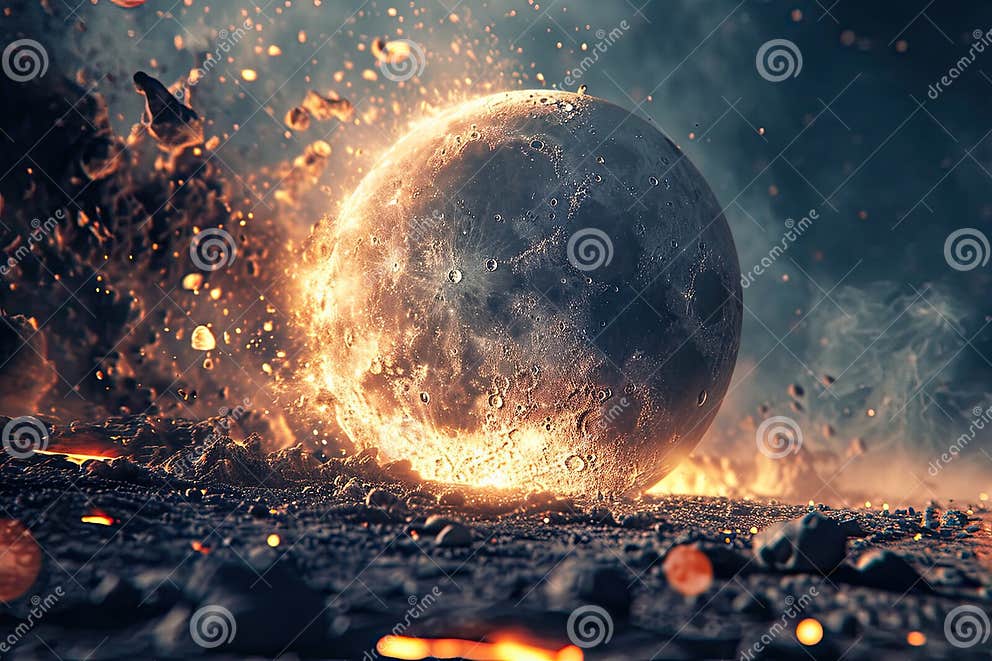 The Moon the Moon Explodes, Surreal Landscape Stock Image - Image of ...