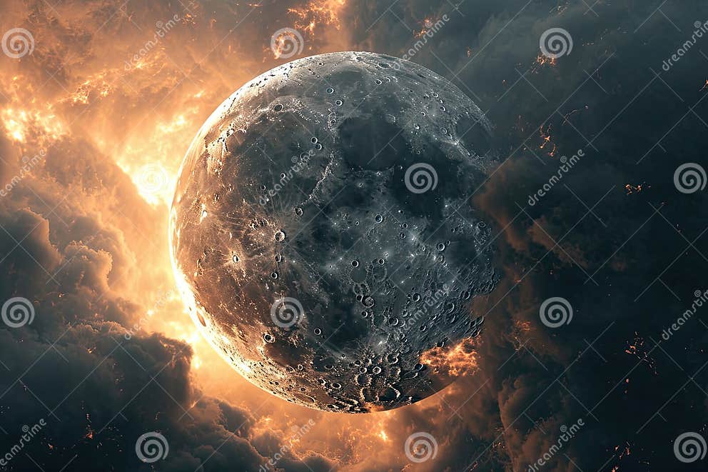 The Moon the Moon Explodes, Surreal Landscape Stock Photo - Image of ...
