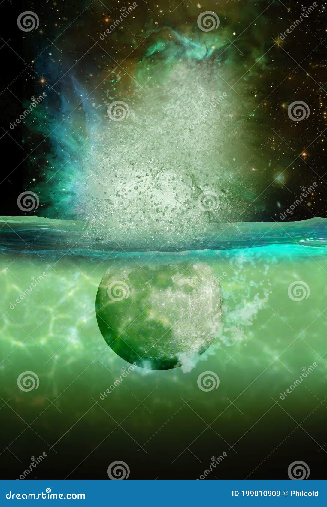 Moon falling in water stock illustration. Illustration of environment ...