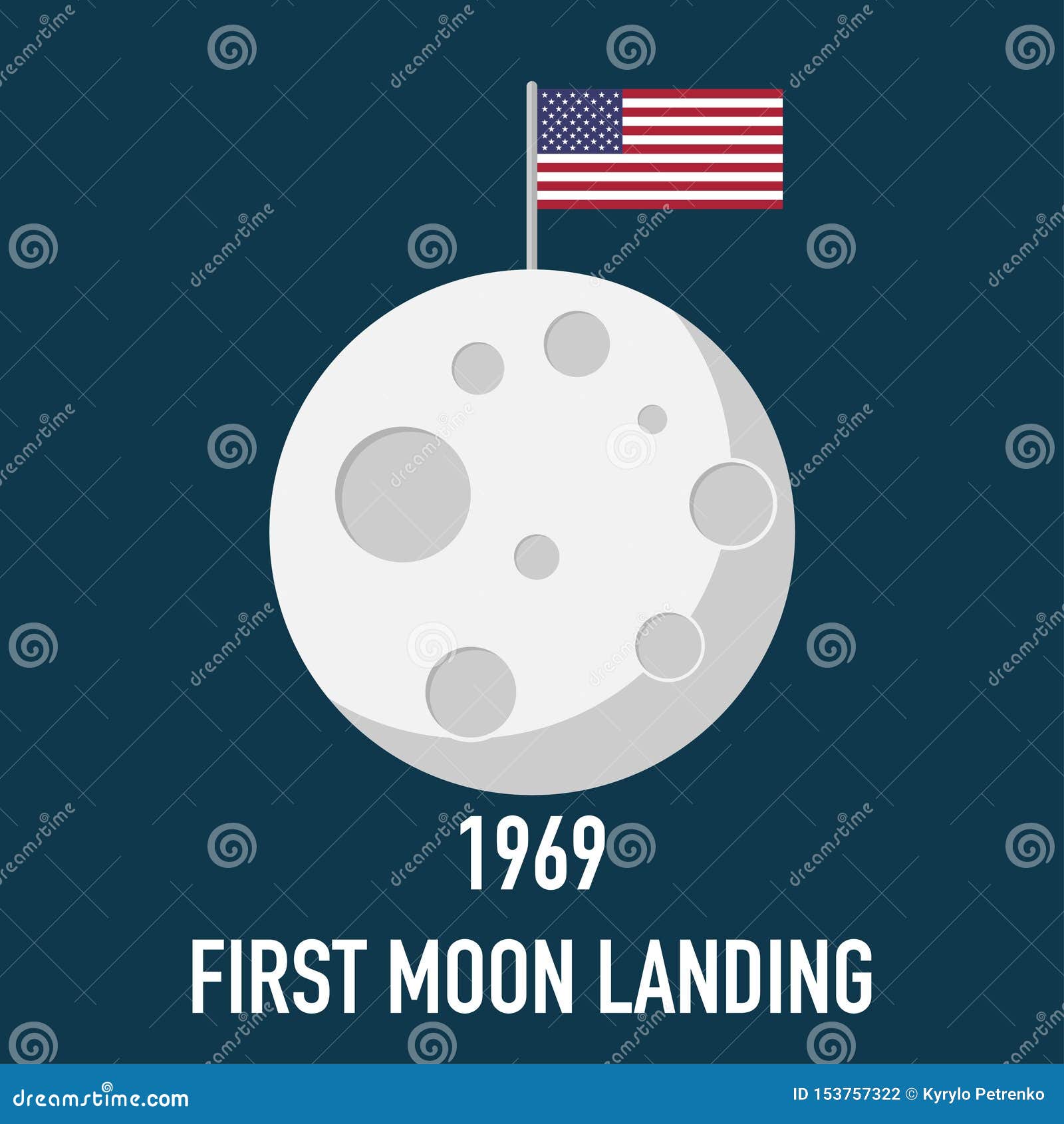 Moon First Landing 1969 Flat Design Vector Stock Illustration ...