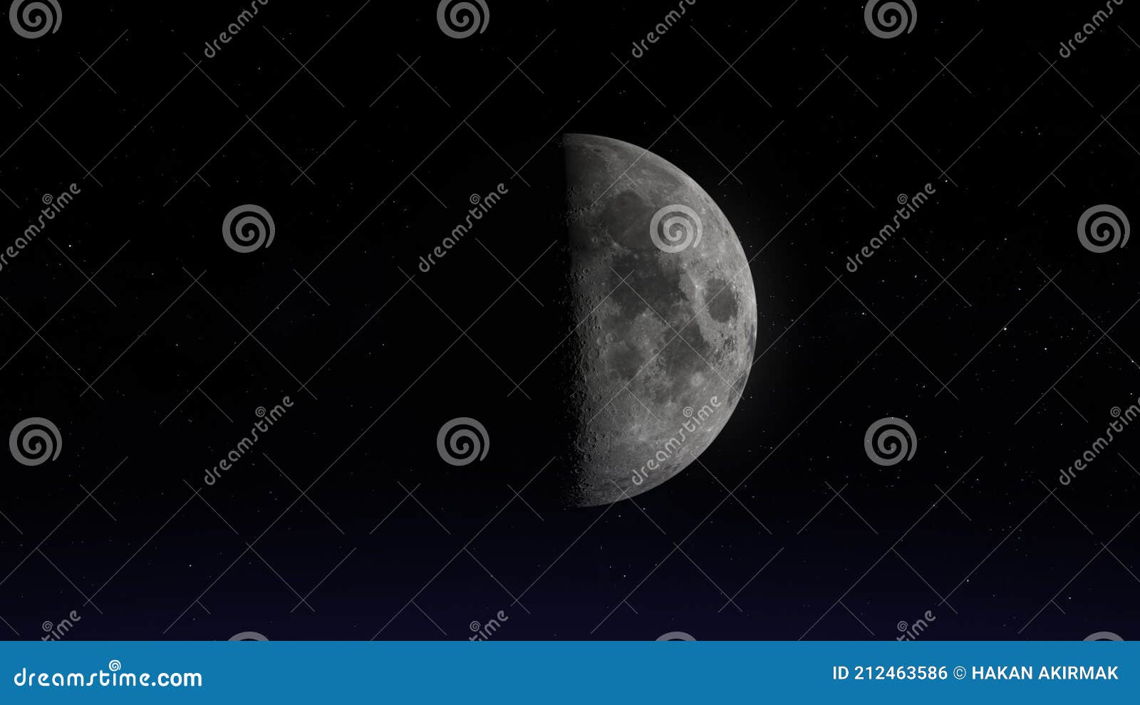 The Moon in First Quarter Phase. Stock Illustration - Illustration of ...