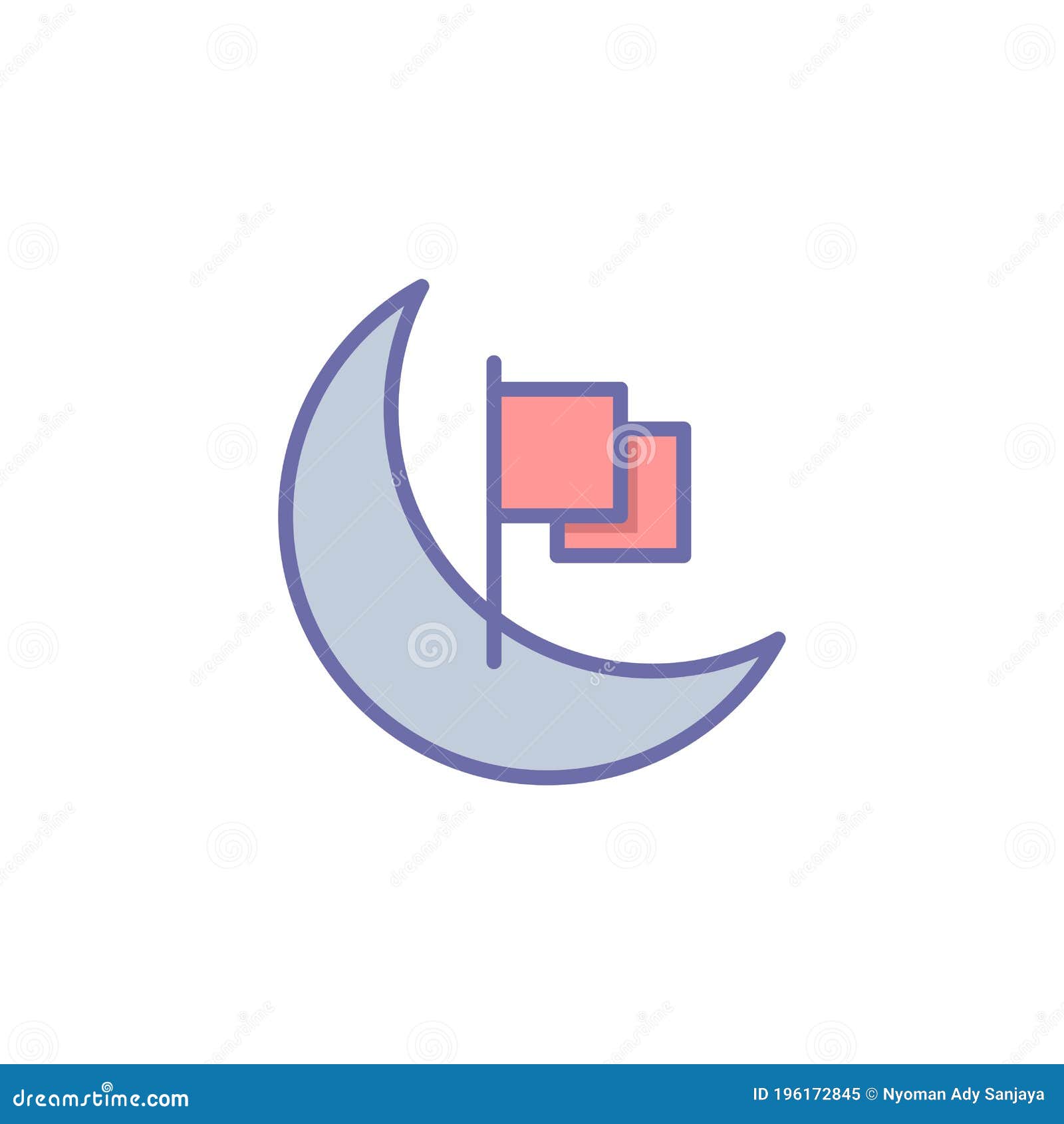 Moon with Flag Vector Icon Symbol Isolated on White Background Stock ...