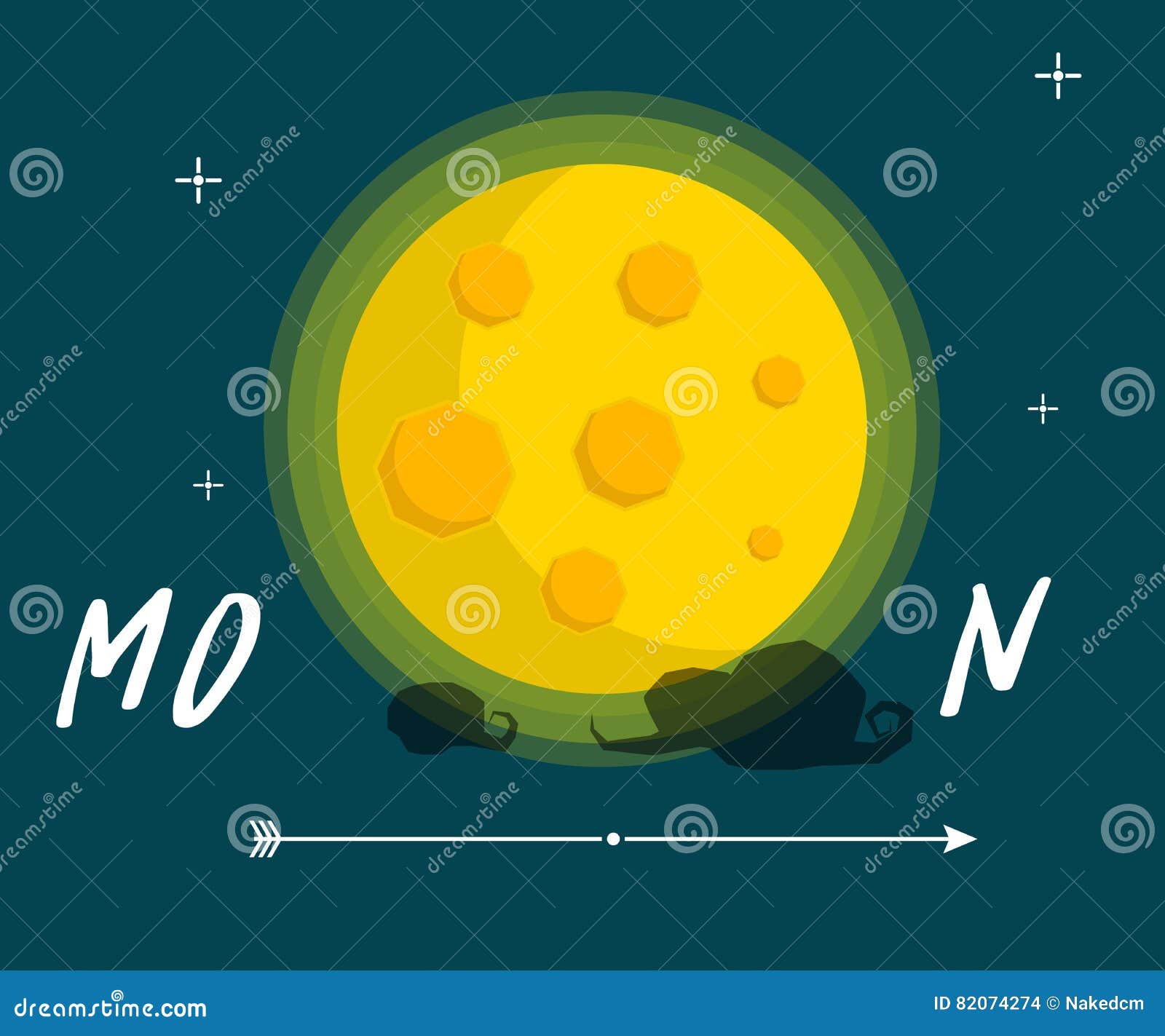 Moon In Flat Dasign Style. Night Space Astronomy And Nature Moon Icon ...