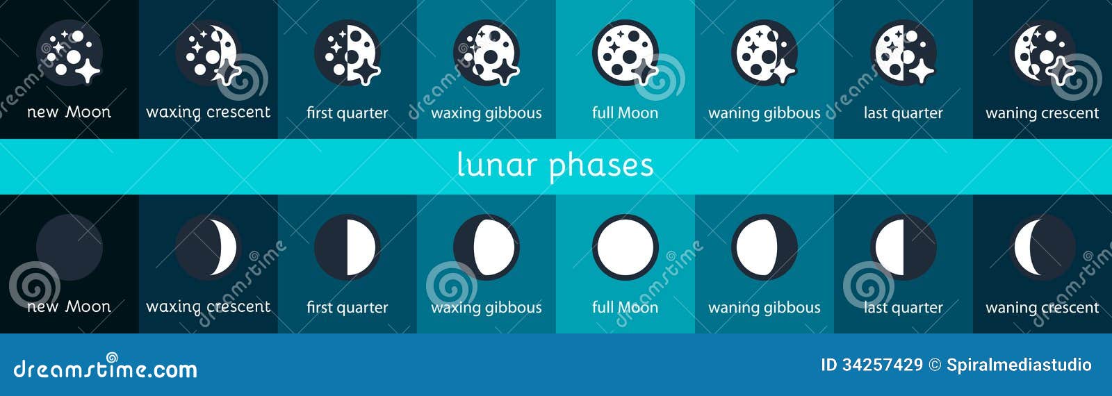 Moon flat icons stock vector. Illustration of waxing - 34257429