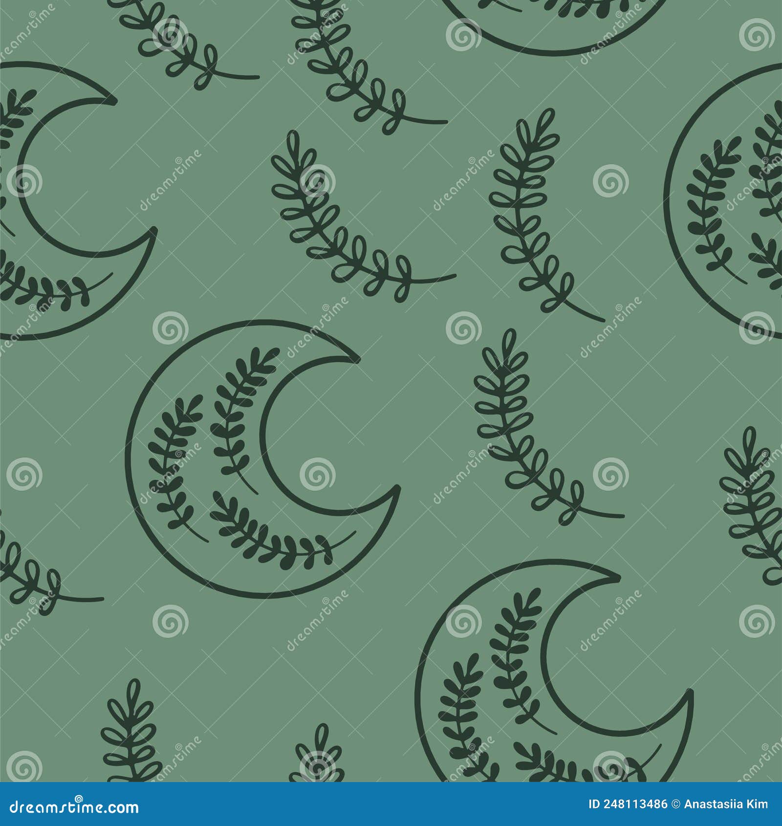 Moon and Flowers Witch Botanic Seamless Pattern Stock Vector ...