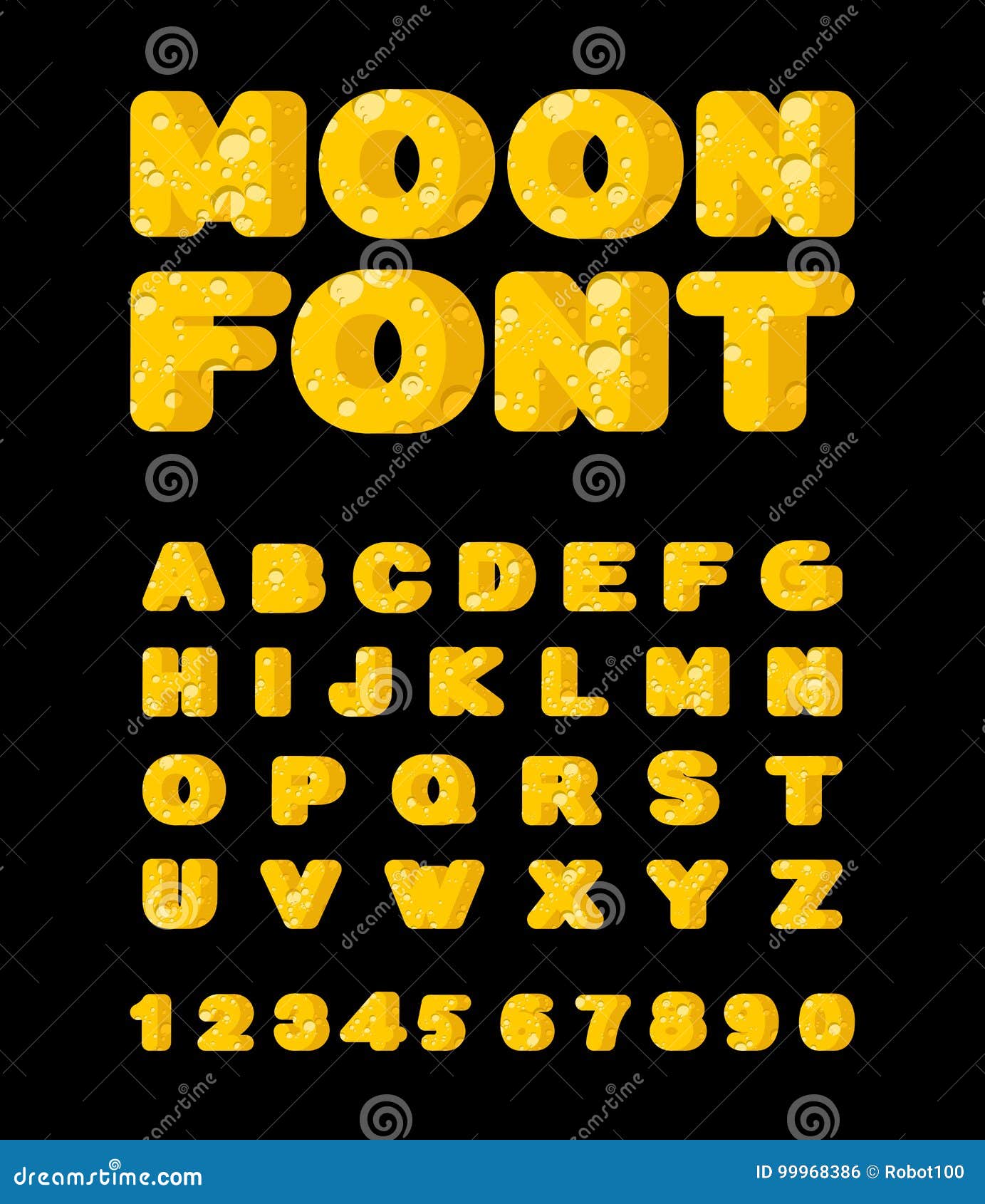 Moon Font. Yellow Letters of Moon Texture Stock Vector - Illustration ...
