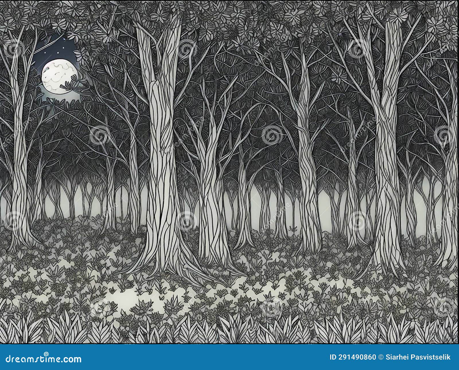 Crazy Moon Forest Illustration Stock Illustration - Illustration of ...