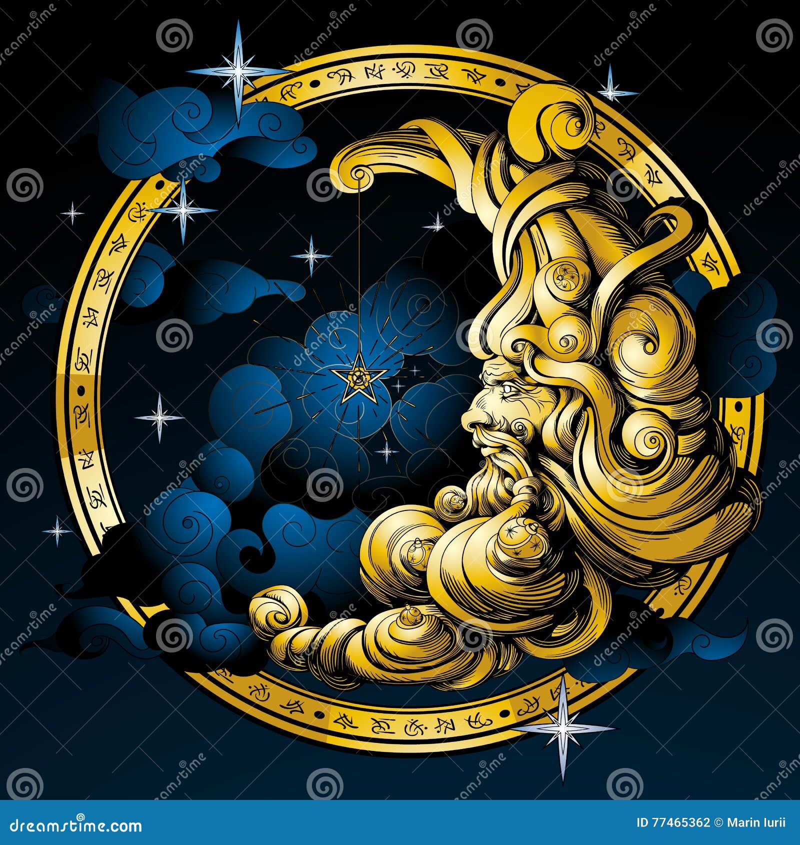 The Moon in the Form of an Old Man Stock Illustration - Illustration of ...