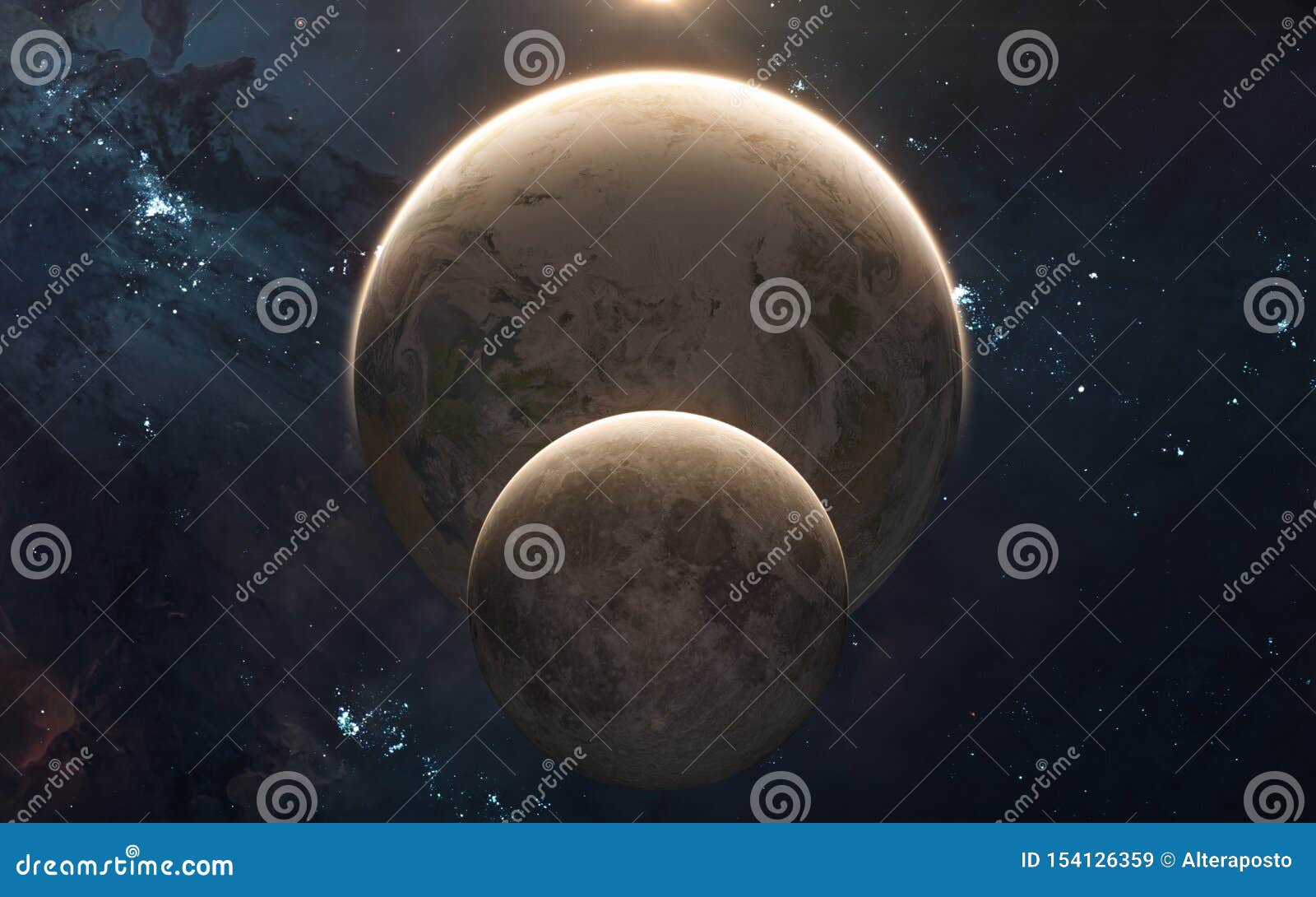 Moon in Front of Earth in Sunshine. Solar System Stock Image - Image of ...