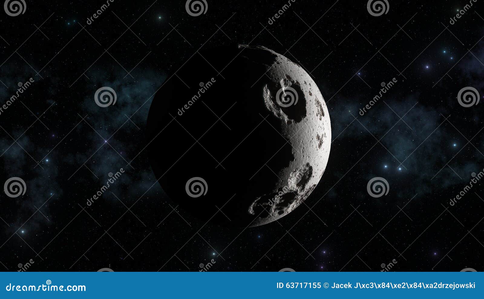 Moon with Galaxy in Background and Sharp Sun Light Shadows. Lunar ...
