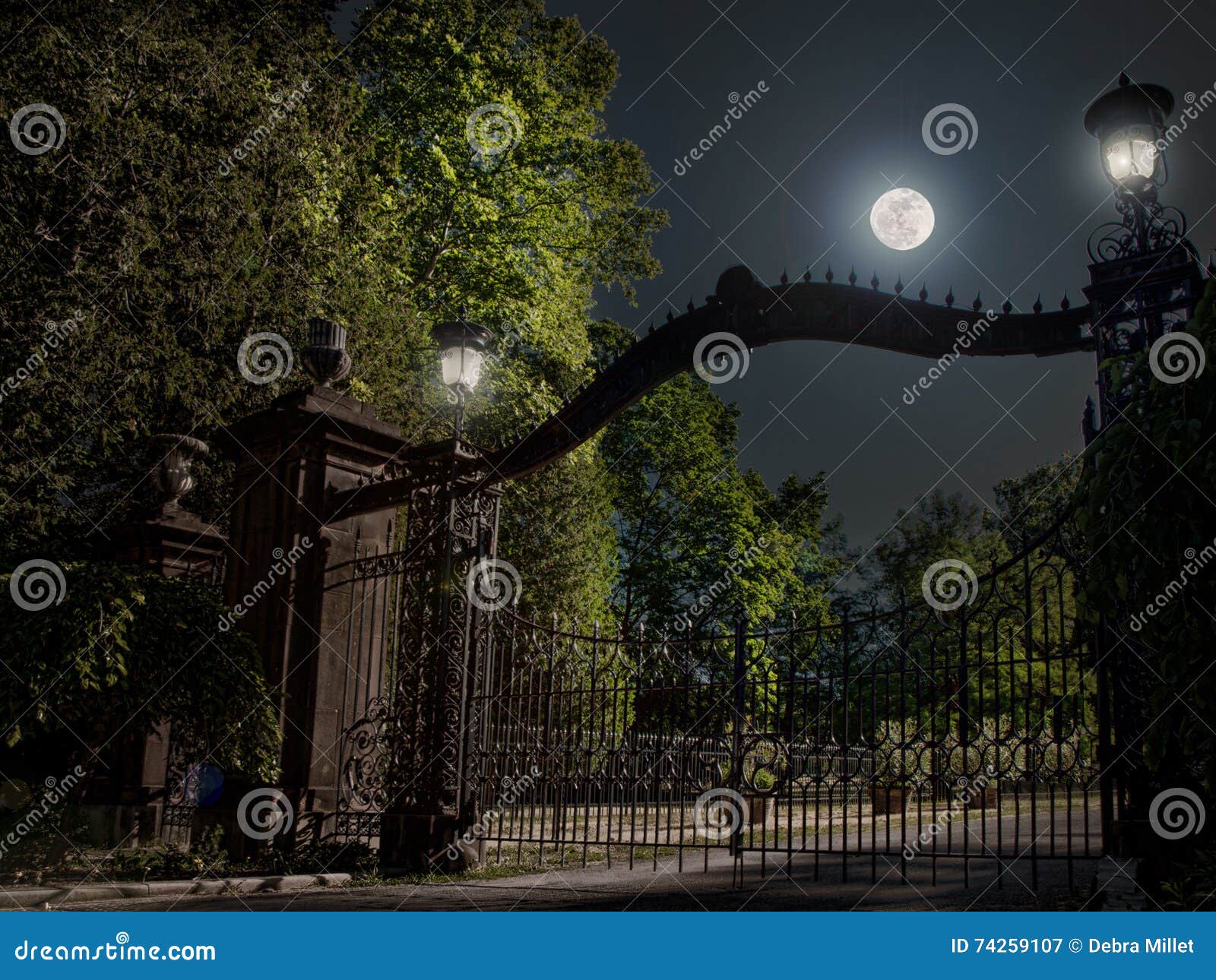 Moon and gates stock image. Image of moon, urns, iron - 74259107
