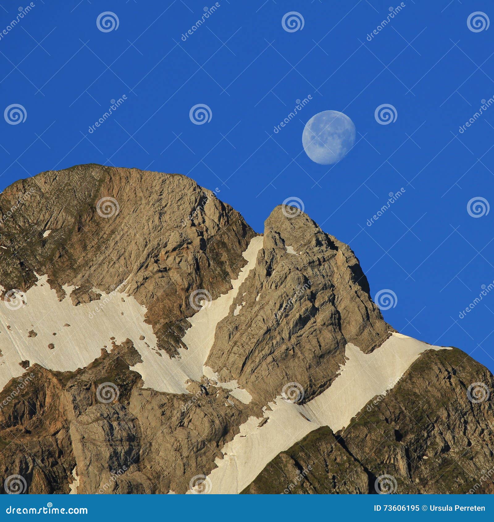 Moon Going Down Over Mt Altmann Stock Image - Image of alpstein, calm ...