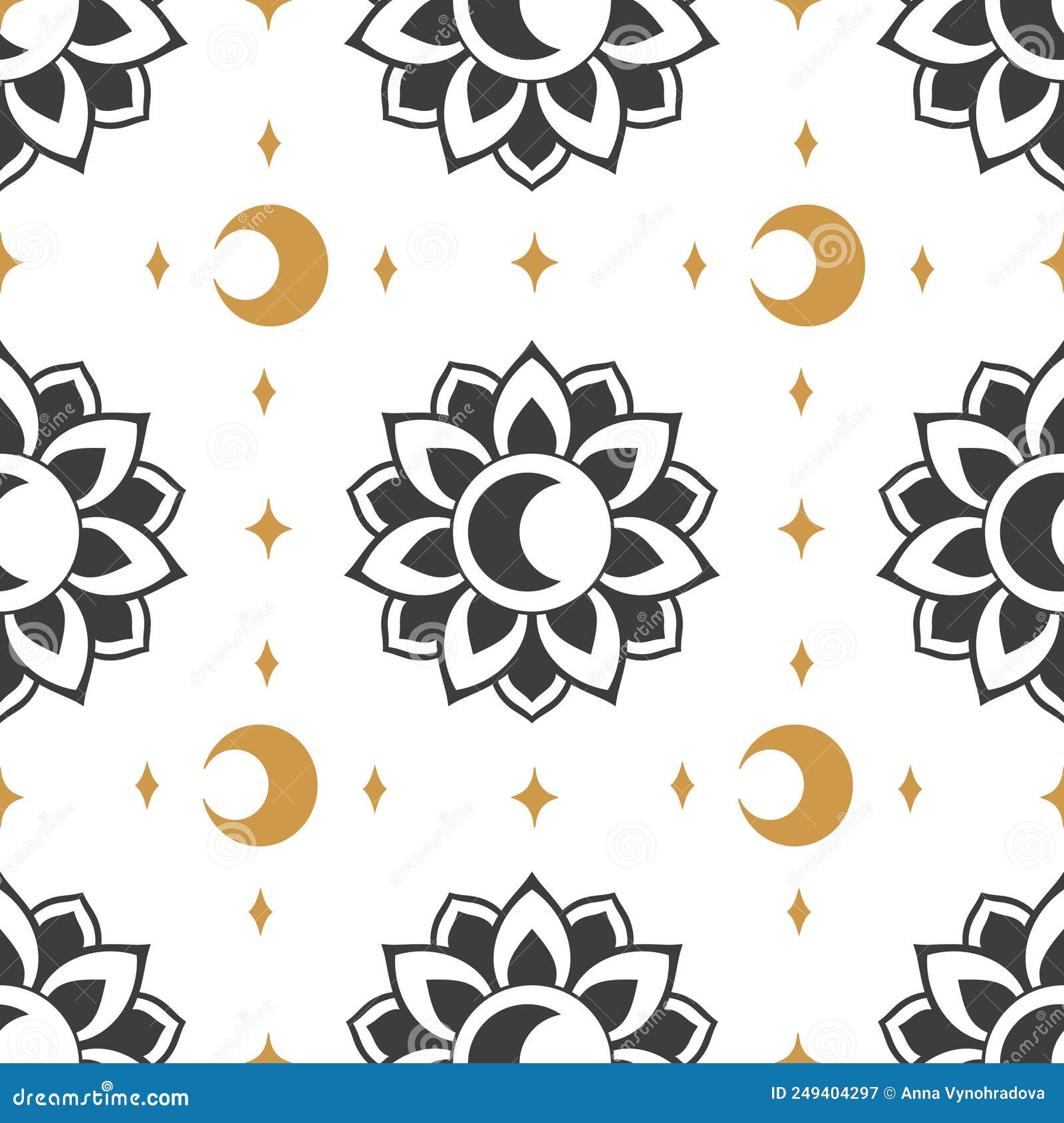 Moon Gold Pattern with Moon Geometry on White Background. Magic Poster ...