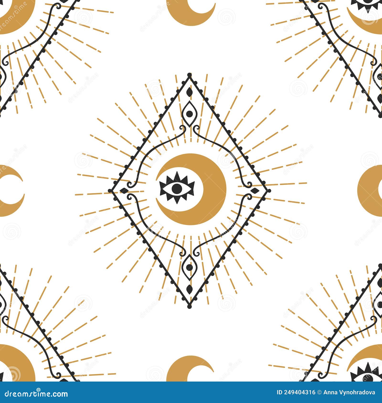 Moon Gold Pattern with Moon Geometry on White Background. Magic Poster ...